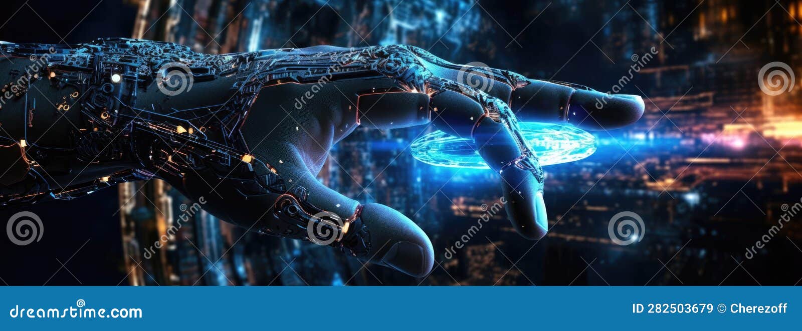 The Human Hand Touches Artificial Intelligence Stock Illustration ...