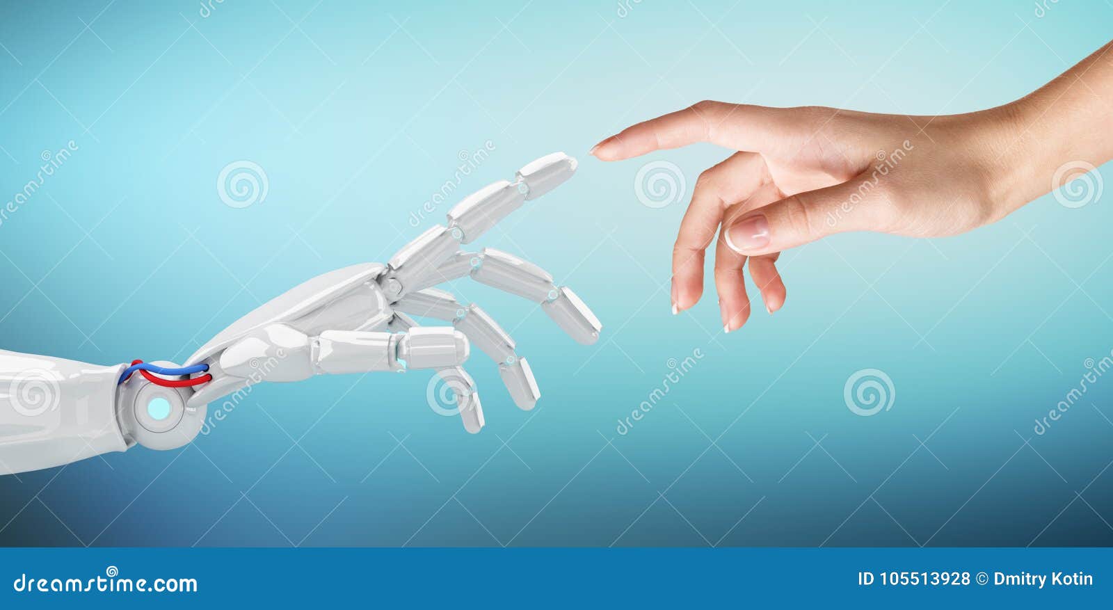 Human Hand Touching an Android Hand. Stock Photo - Image of partner ...