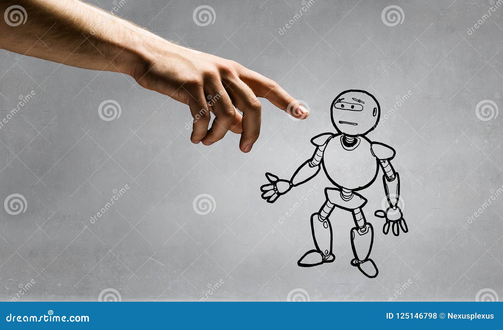 Funny sketched robot stock photo. Image of mechanical - 125146798