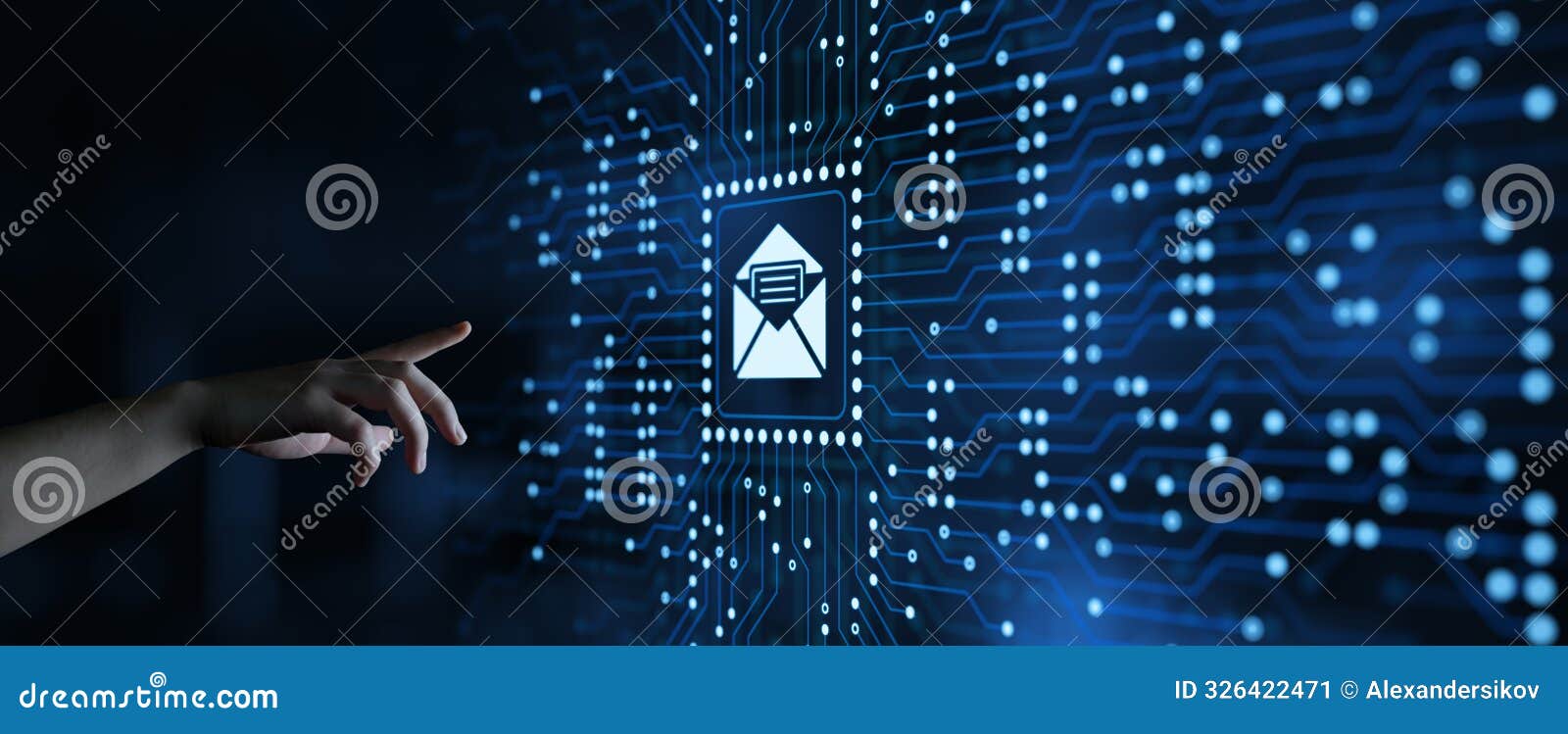 Human Hand Touching Futuristic Virtual Screen with Message Icon Stock ...