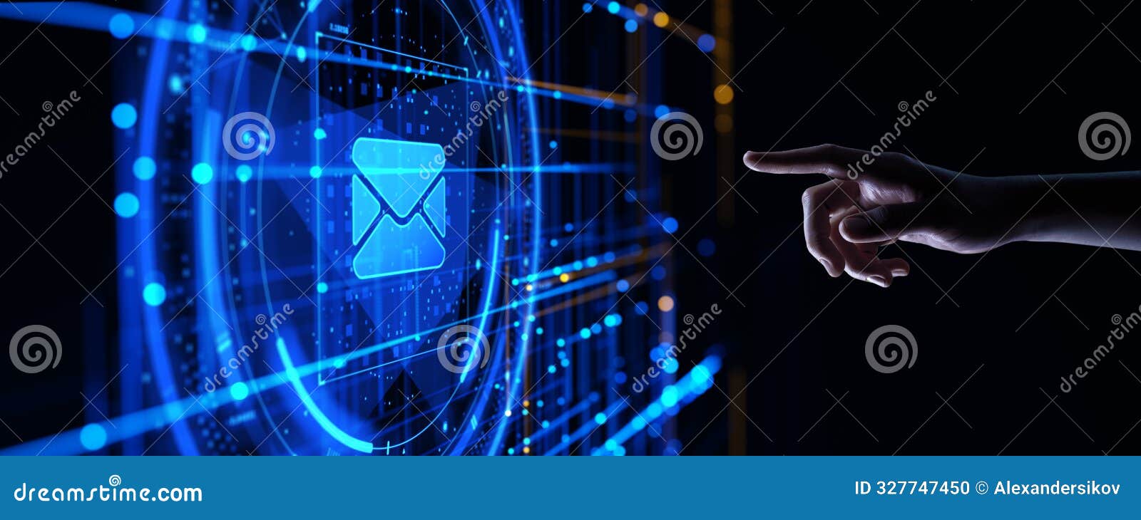 Human Hand Touching Futuristic Virtual Screen with Message Icon Stock ...