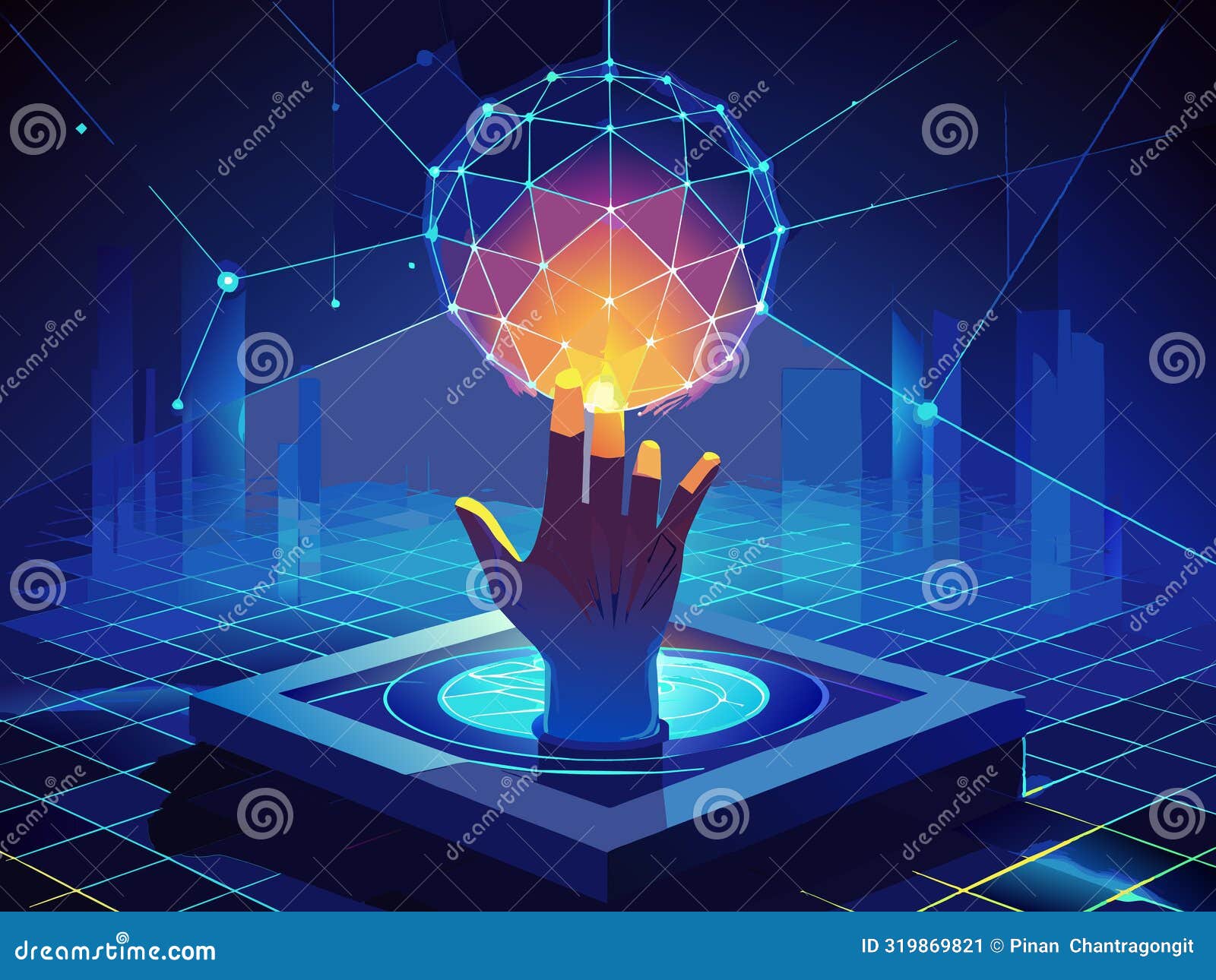Human Hand Touching on Glowing Dot-002 Stock Vector - Illustration of ...