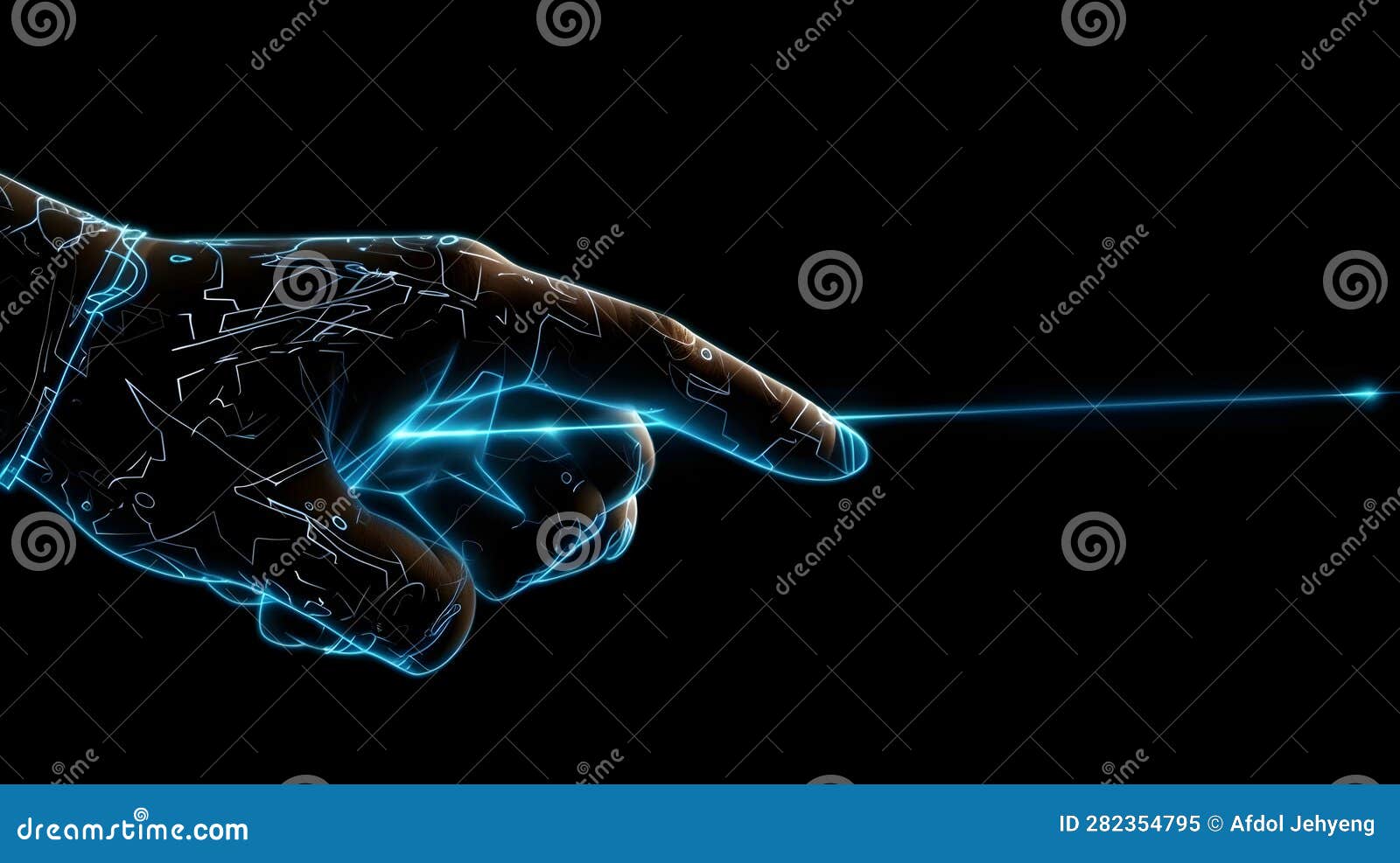 Human Hand Touching Hologram Screen with Finger with Glowing Polygonal ...