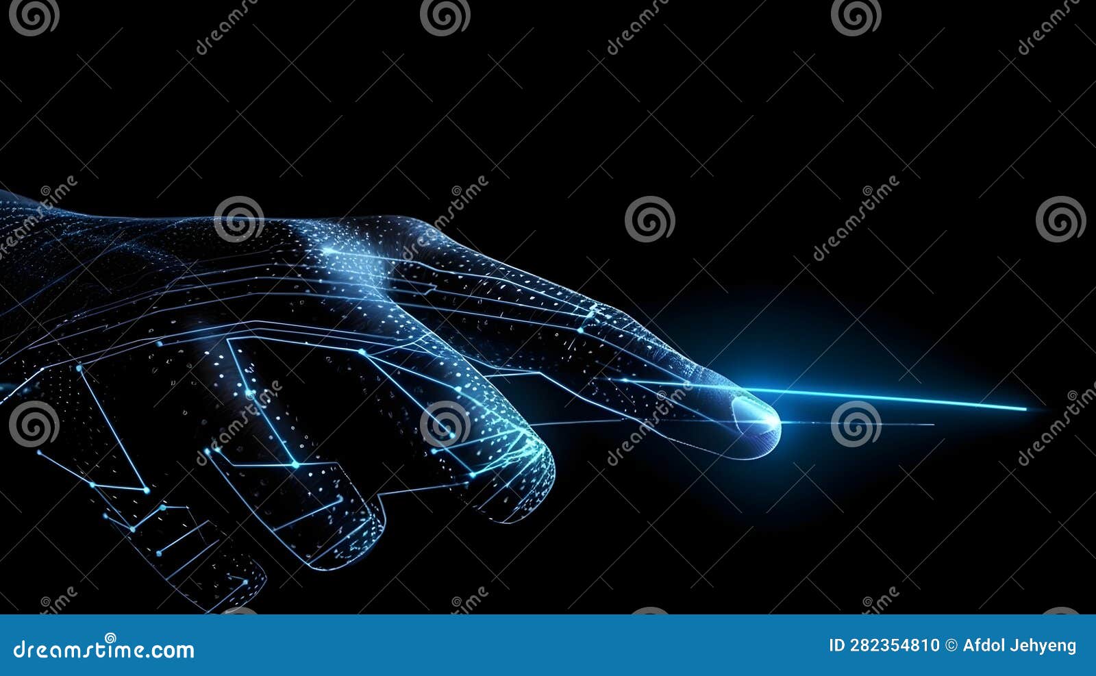 Human Hand Touching Hologram Screen with Finger with Glowing Polygonal ...