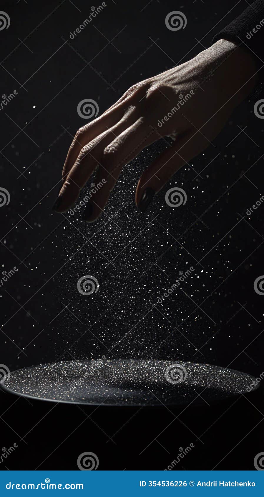 Human Hand Touching a Machine Emitting Black Glitter Symbolizing the ...