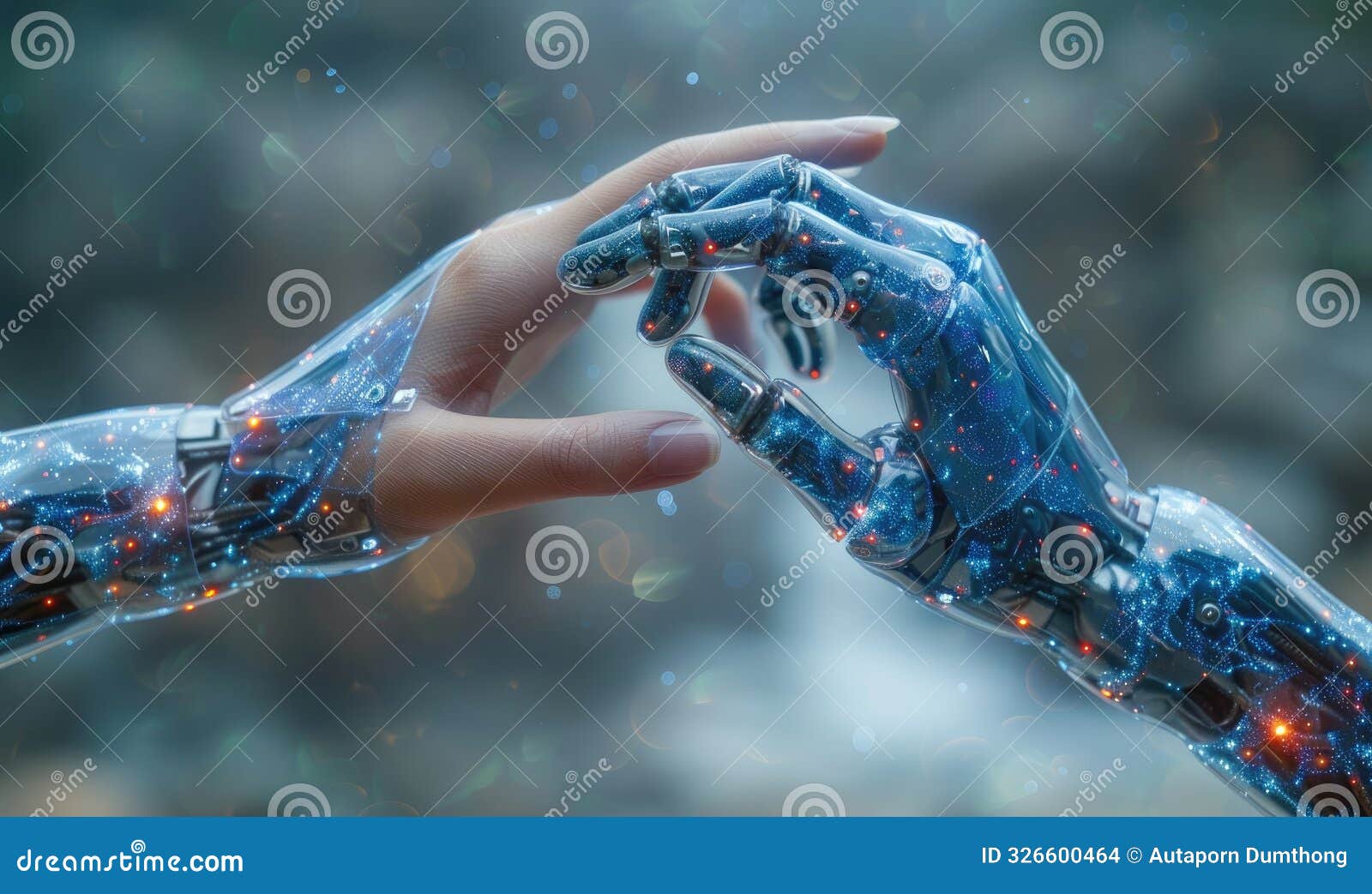 Human Hand Touching Robotic Hand, Depicting Connection between Humanity ...