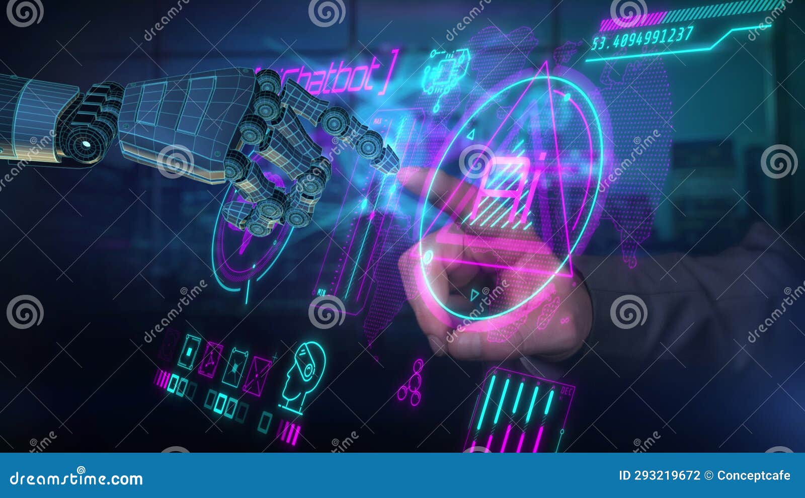 Human Hand Touching Virtual Digital Robot Hand. Stock Footage - Video ...