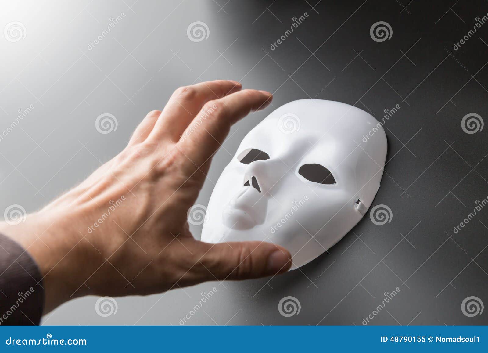 Human Hand Tries To Take Theater Mask on Grey Stock Image - Image of ...