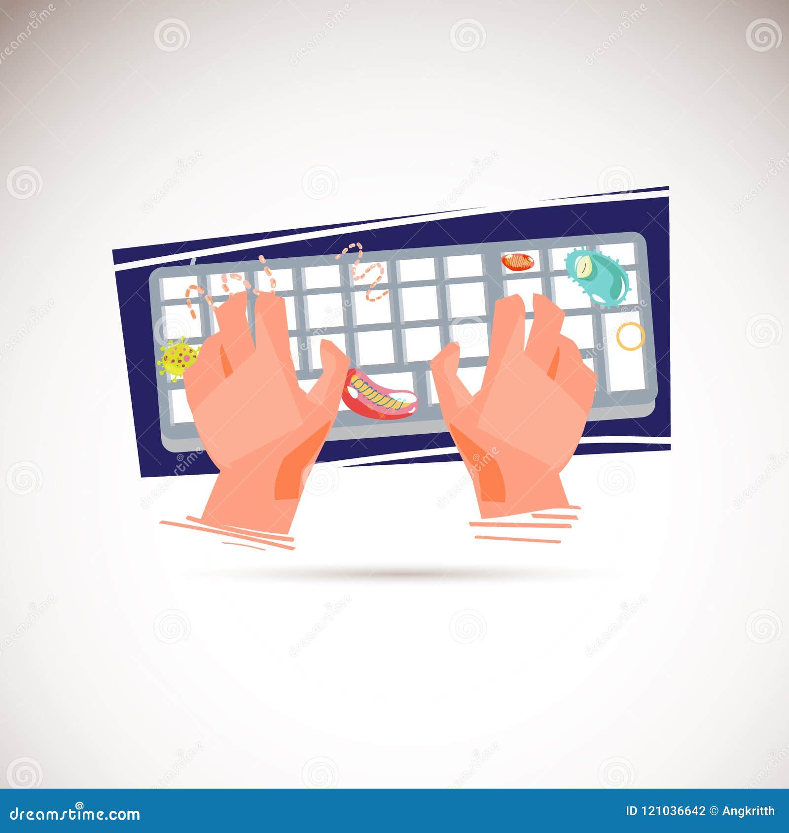 Human Hand Typing on Computer Keyboard with Bacteria. Dirty Keyboard ...