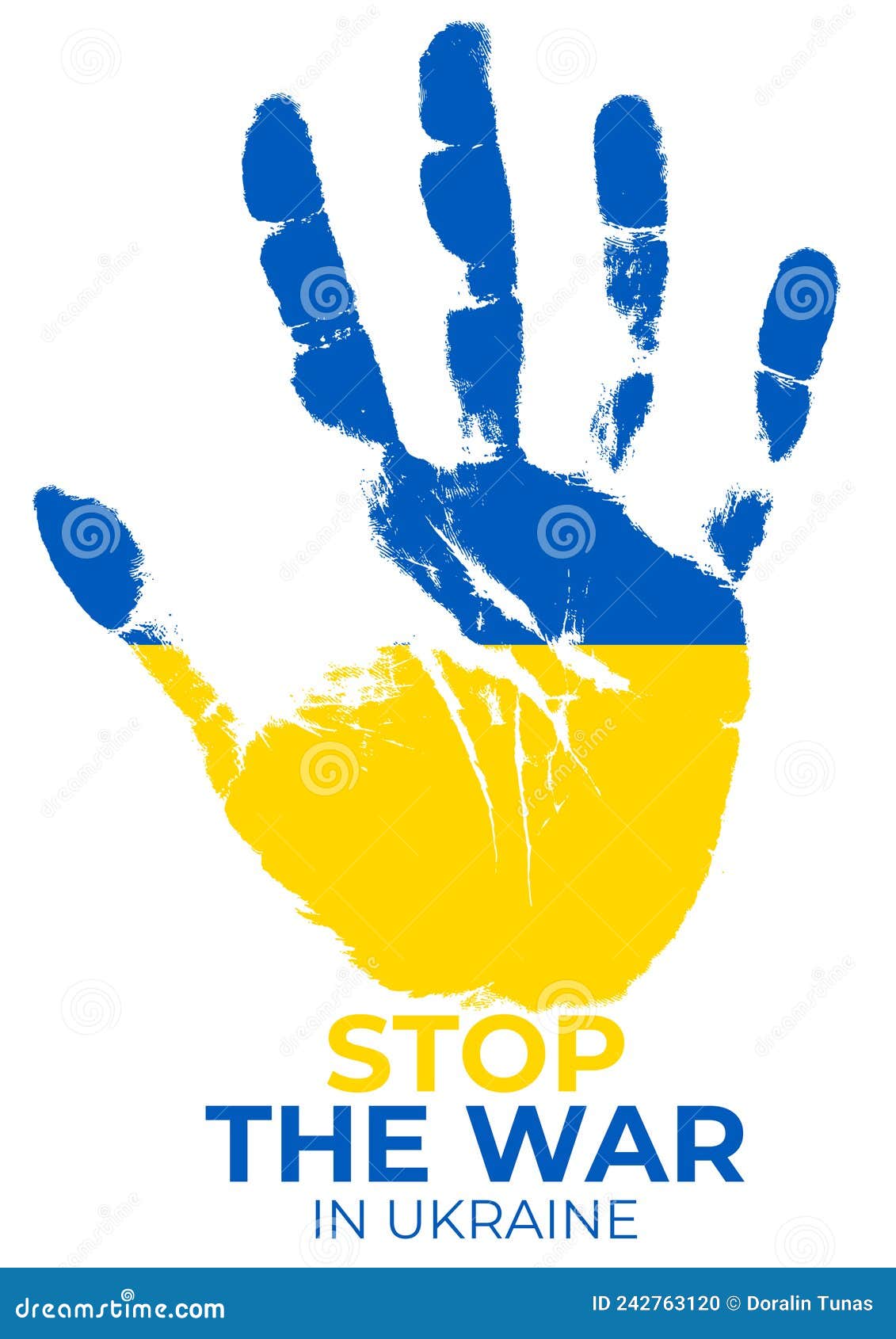 Human Hand in Ukraine Flag Colors with Message Stop the War Stock ...