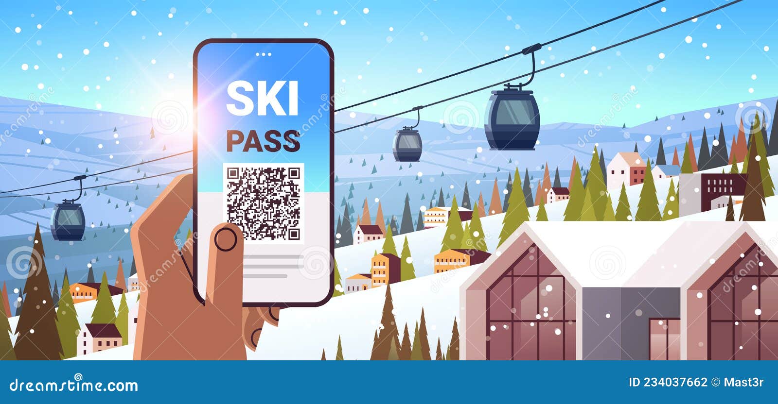 Human Hand Using Ski Pass Application on Smartphone Screen Winter ...