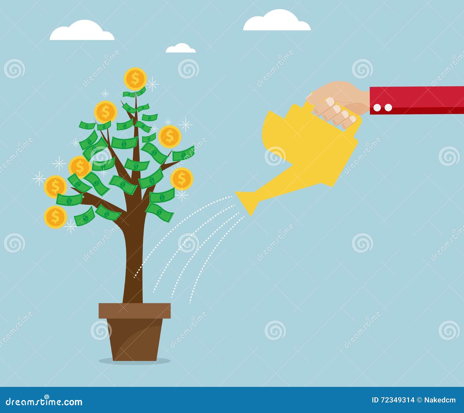 Human Hand Watering Tree Money Stock Vector - Illustration of financial ...