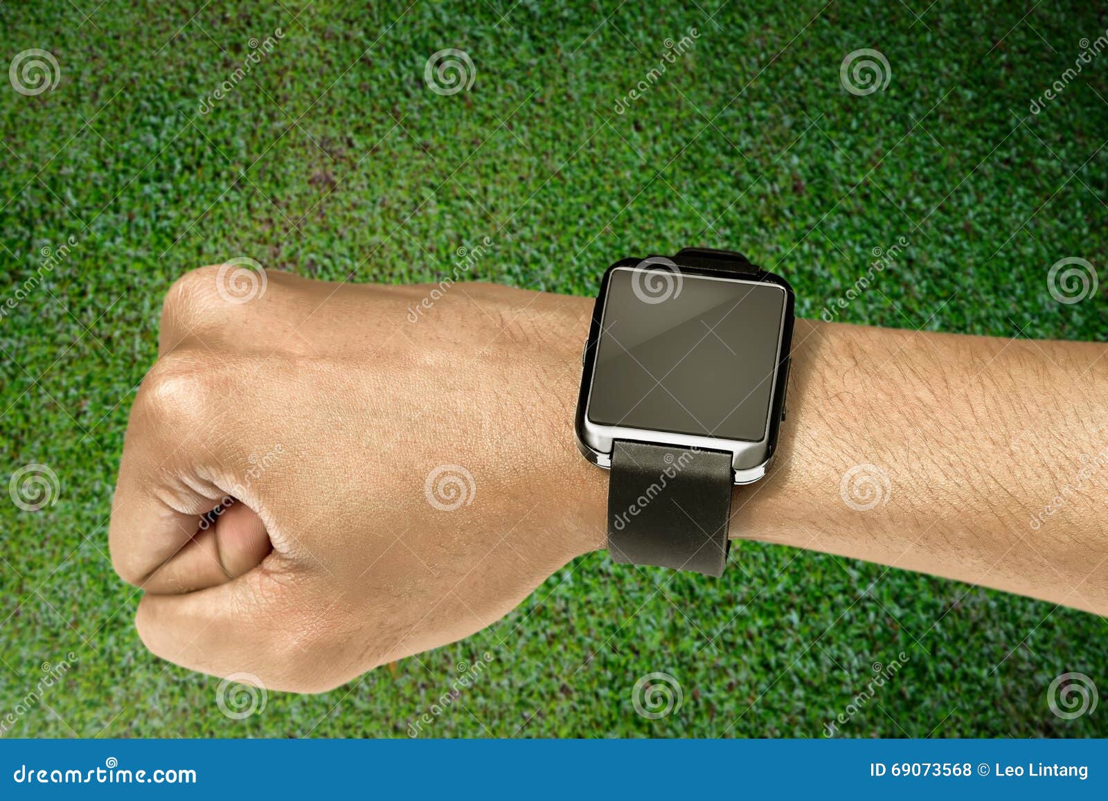 Human Hand Wearing Smart Watch Stock Photo - Image of green, technology ...