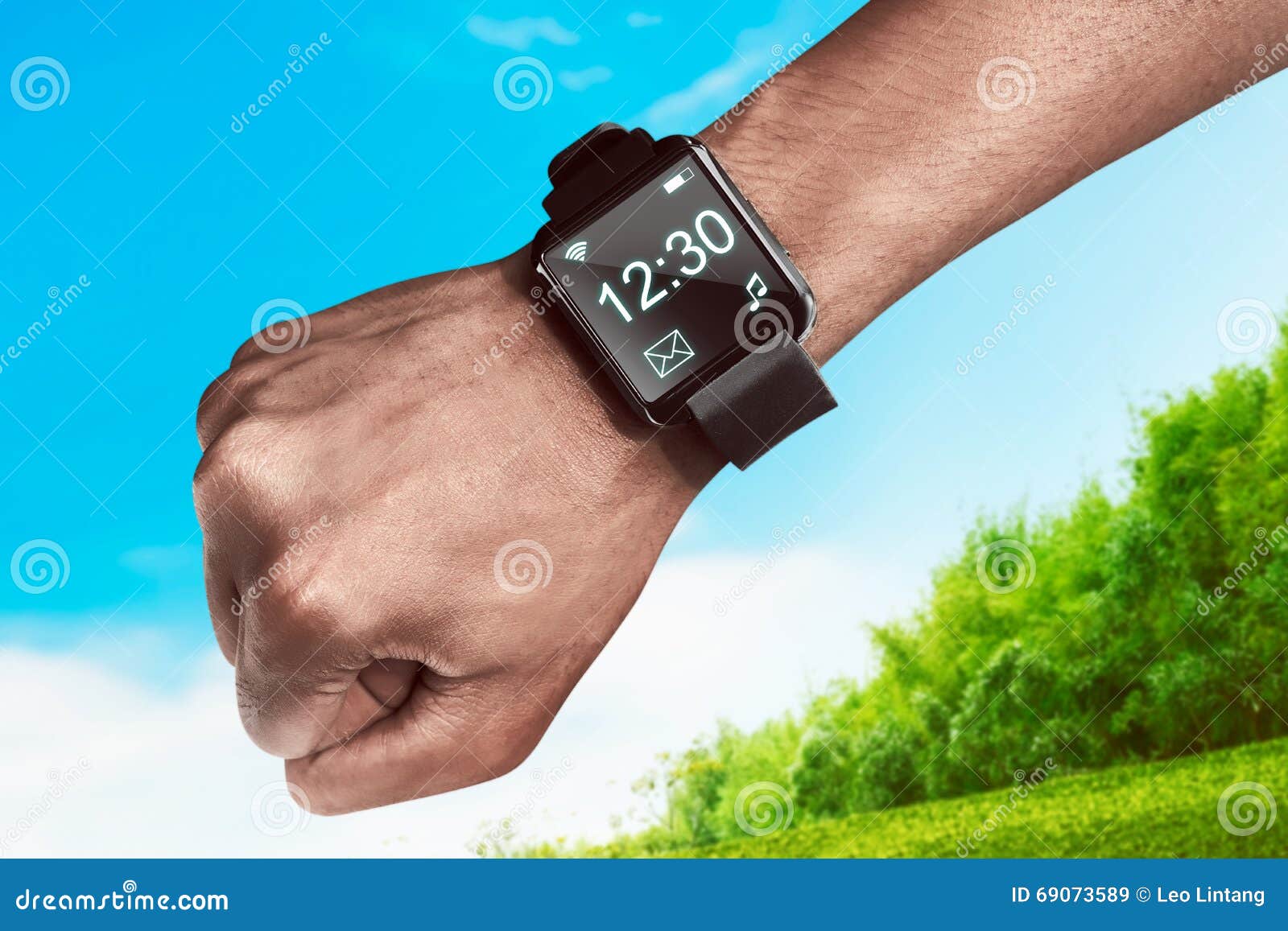 Human Hand Wearing Smart Watch Stock Image - Image of electronic ...