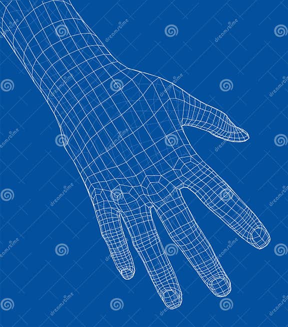 Human Hand Wire-frame. Vector Stock Vector - Illustration of blueprint ...