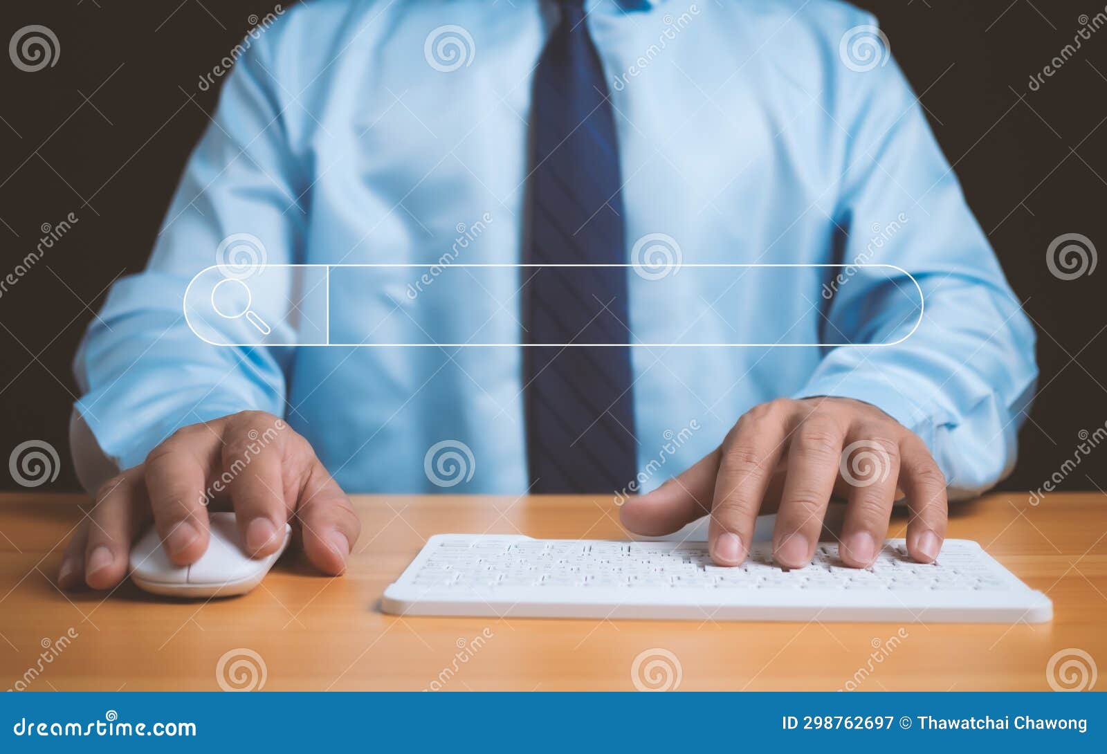 Human Hand Working on Computer and Search Icon. the Concept of ...