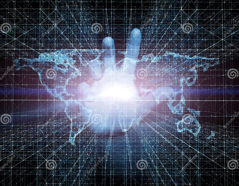 Human Hand and World Map To Control Future Technology and Big Data ...