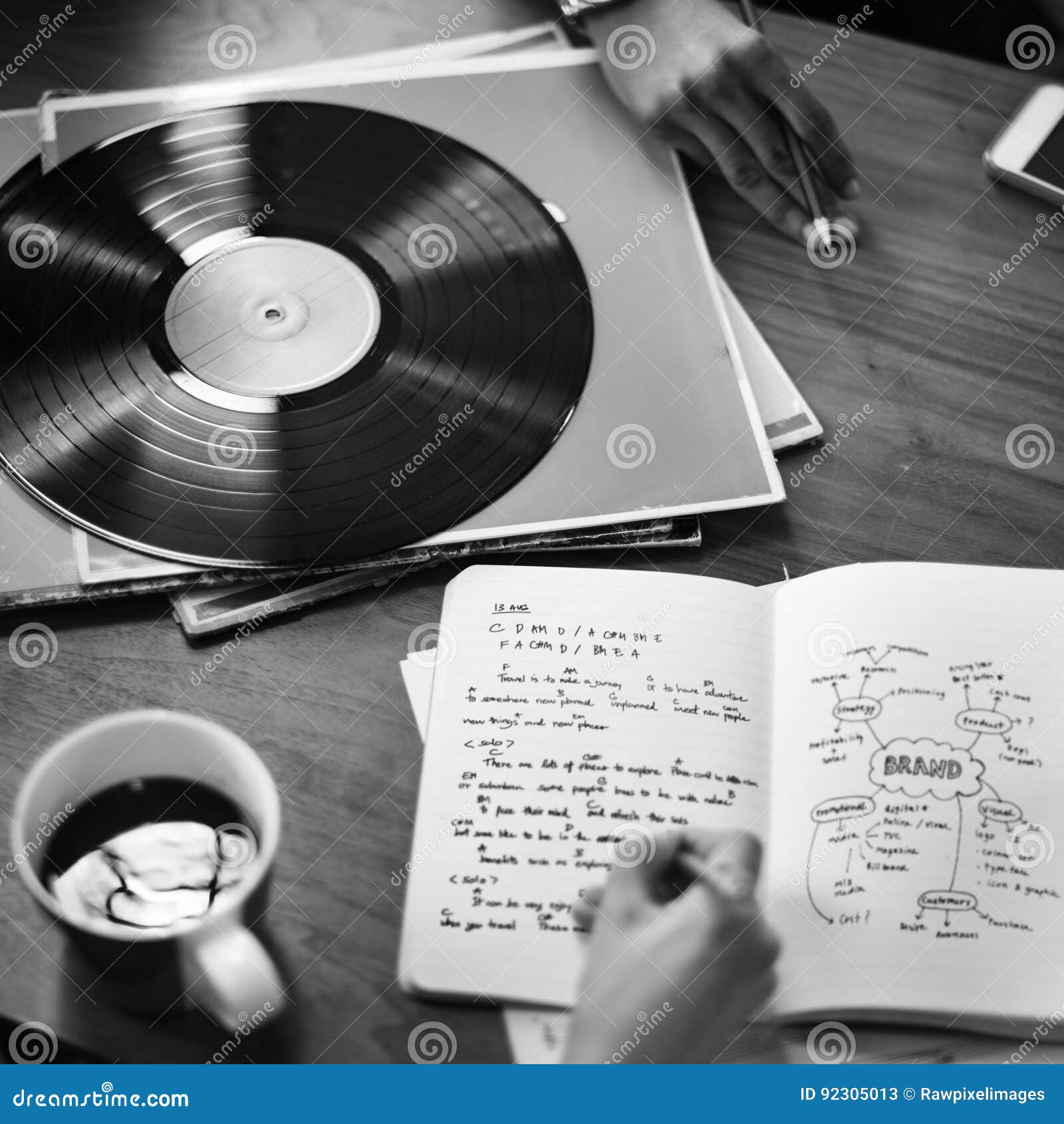Human Hand Writing Notebook Vinyl Record Music Concept Stock Image ...