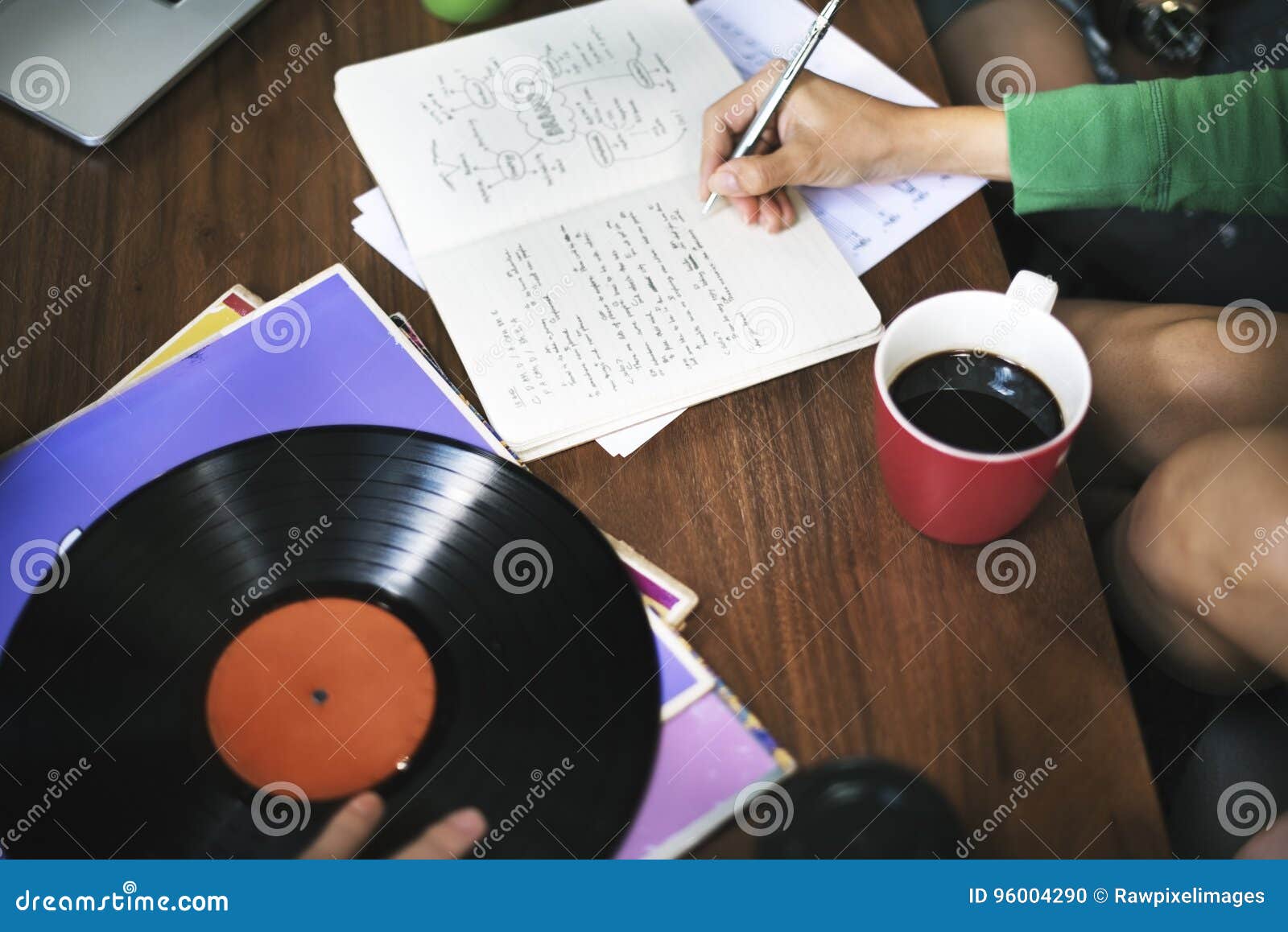Human Hand Writing Notebook Vinyl Record Music Concept Stock Photo ...