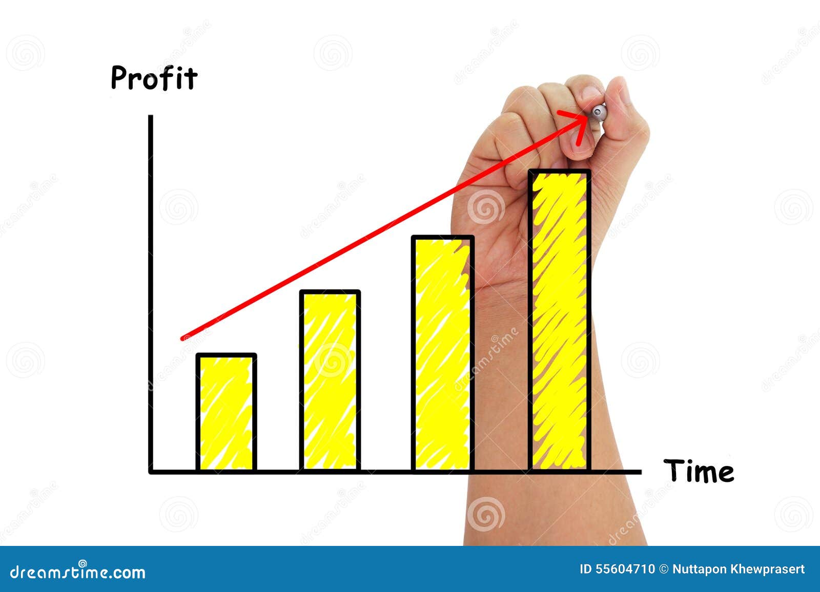 Human Hand Writing Up Trend Line Over Bar Chart Graph of Profit and ... Human Hand Writing Up Trend Line Over Bar Chart Graph of Profit and ...