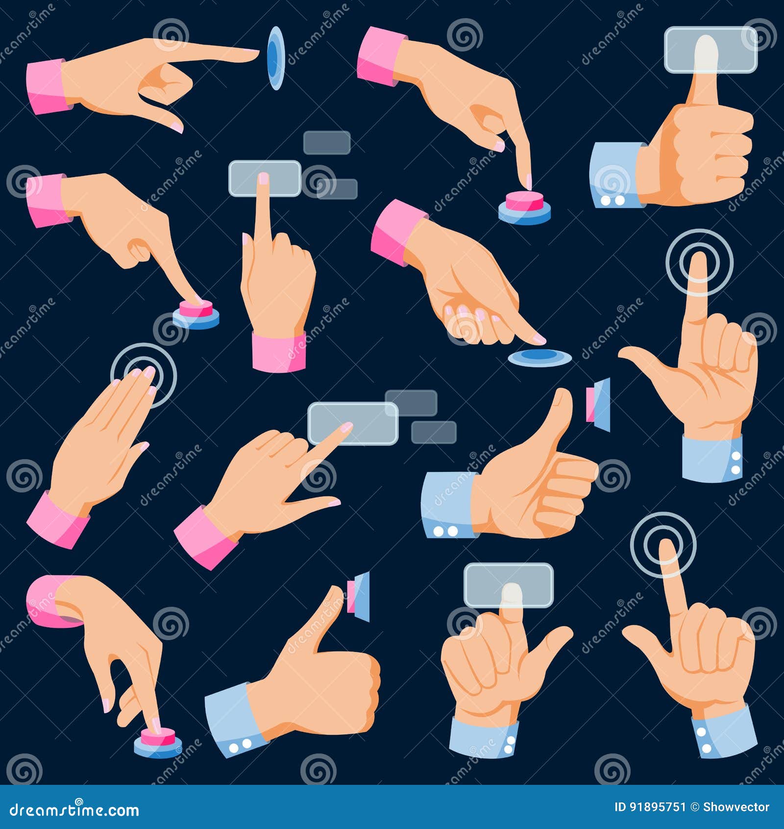 Human Hands Arm Fingers Pushing Buttons Vector Set Collection Isolated ...