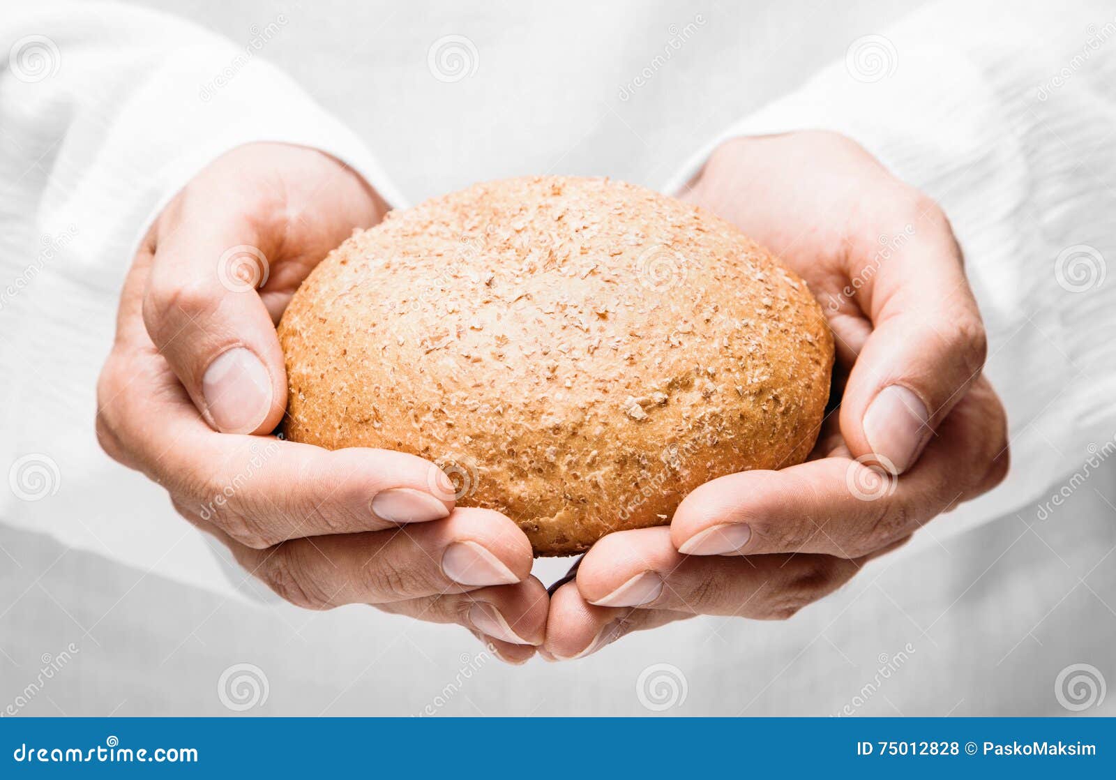 Human hands with bread stock photo. Image of holy, begging - 75012828