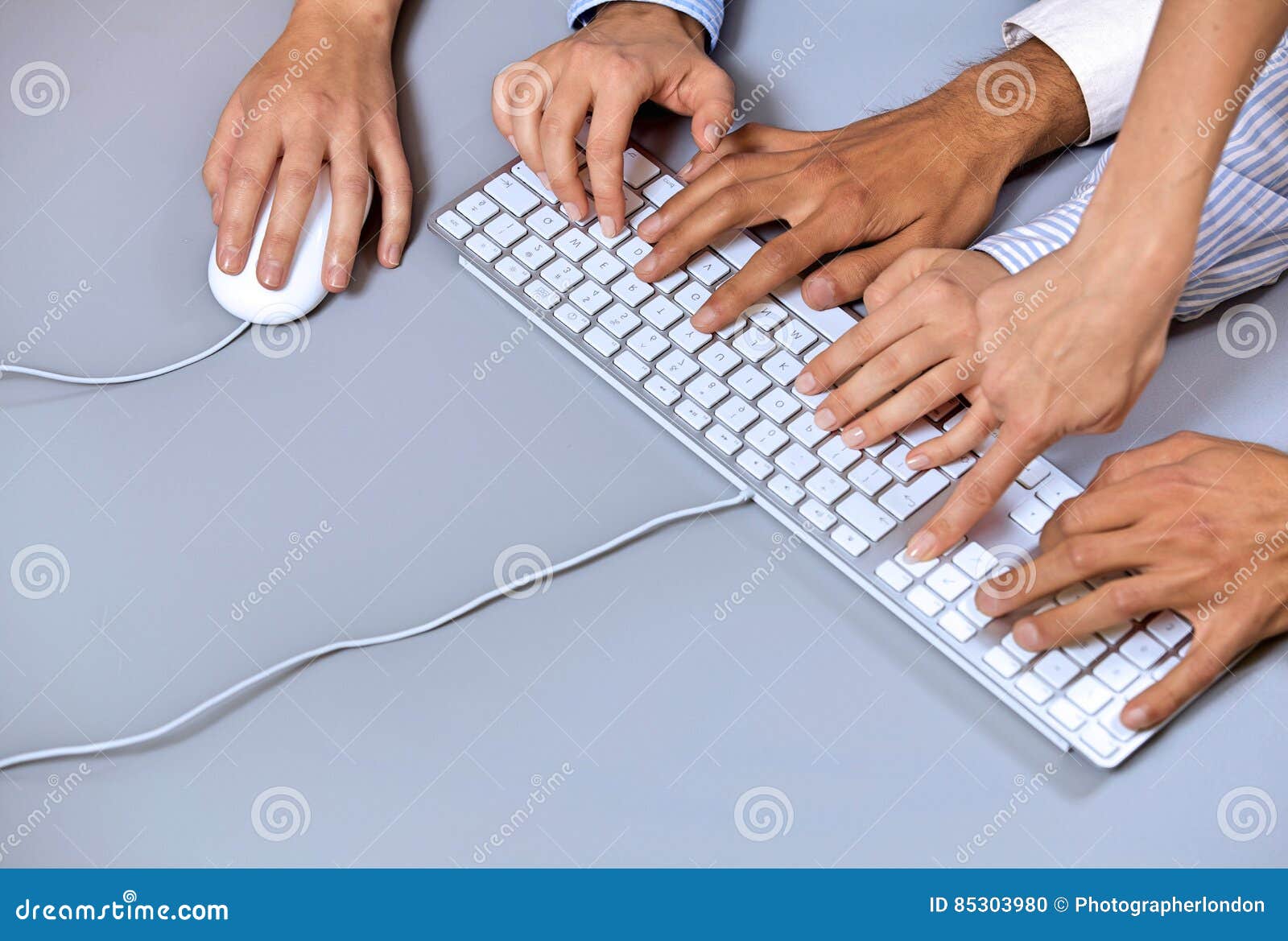 Human Hands On Computer Keyboard With One Hand Using Computer Mouse ...