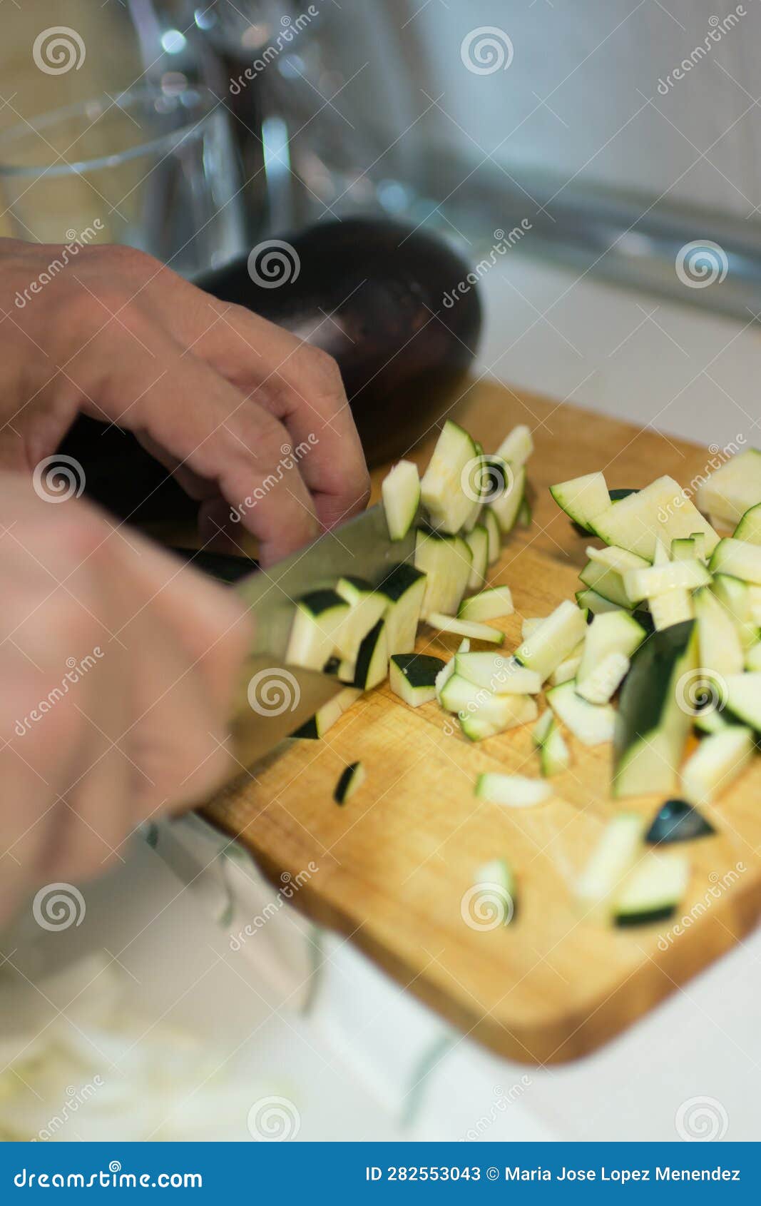 Human Hands Cutting Zucchini into Pieces Stock Image - Image of dish ...