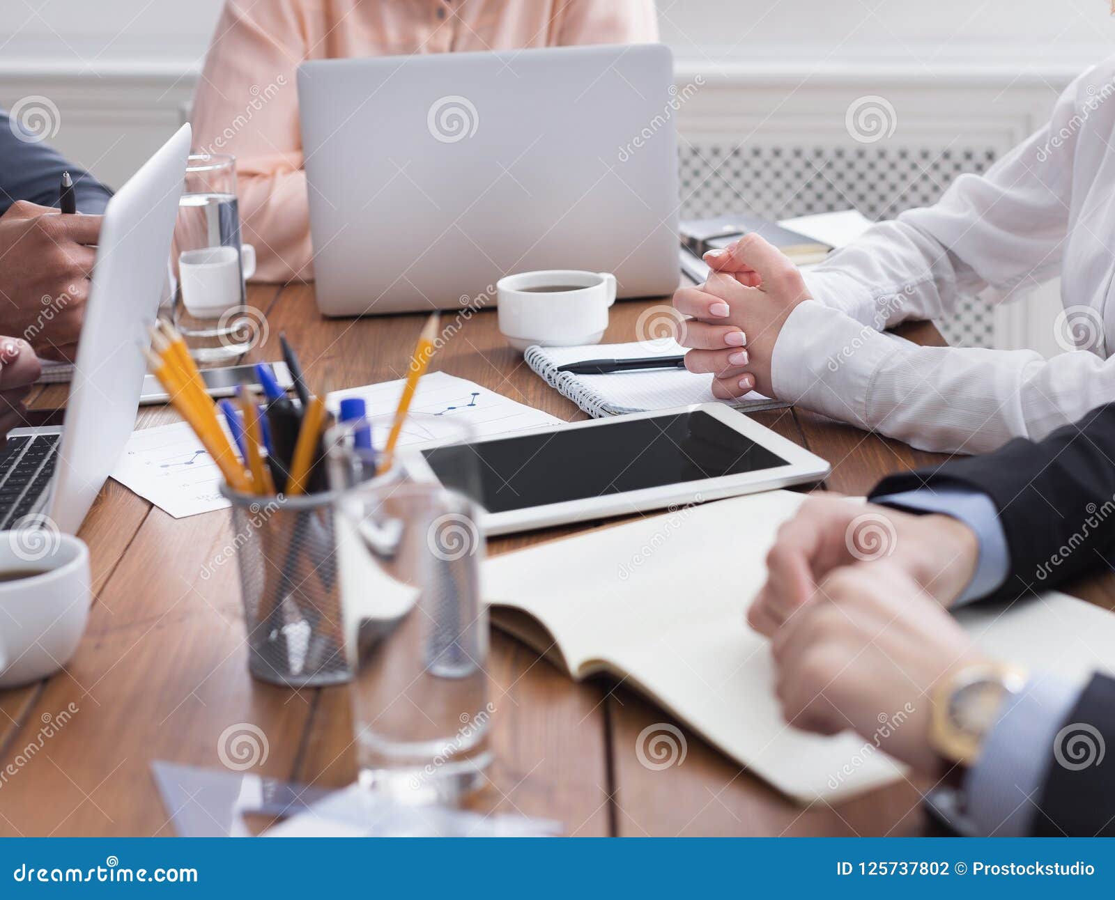 Human Hands during Discussion of Business Documents Stock Photo - Image ...