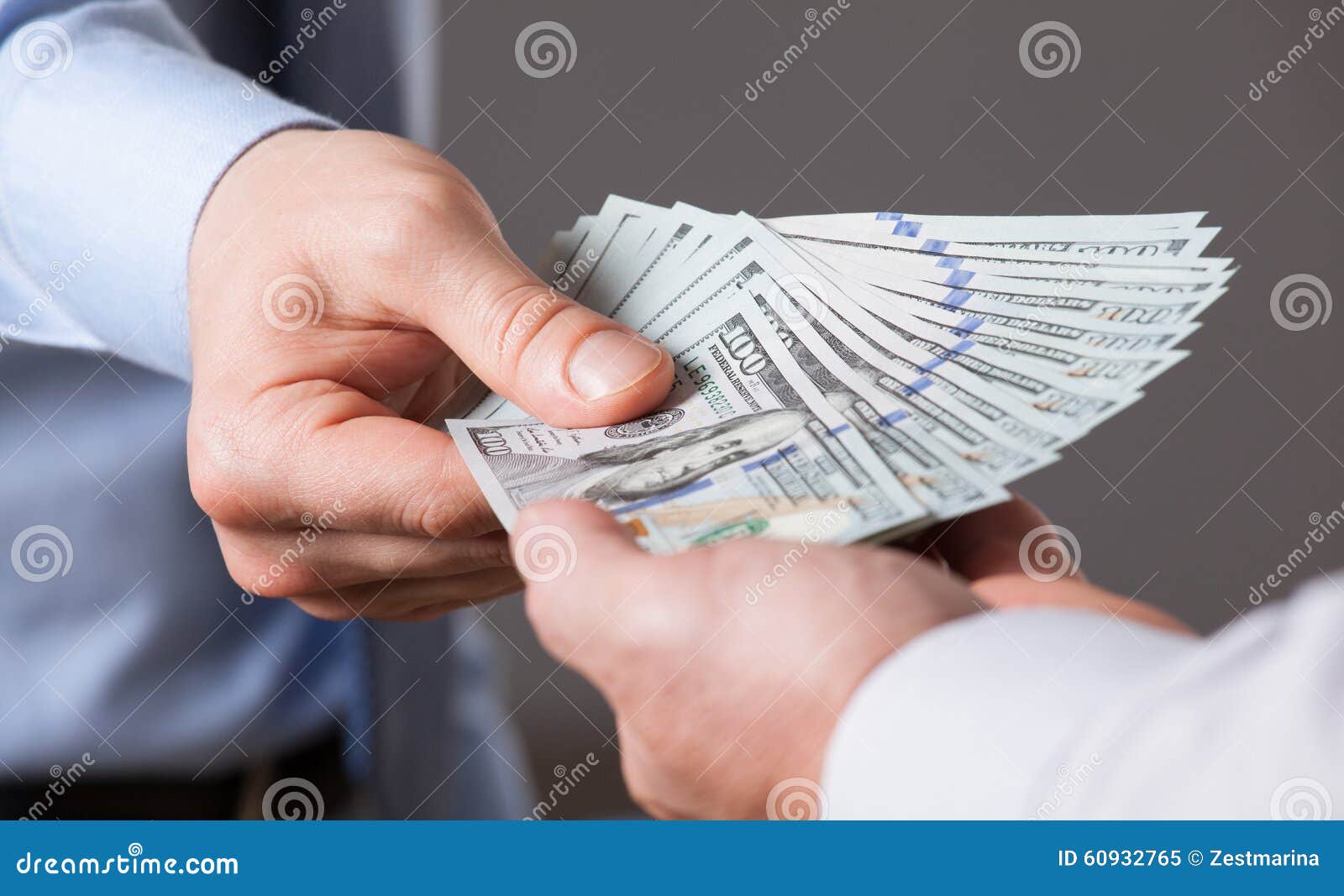 Human Hands Exchanging Money on Blue Background Stock Image - Image of ...