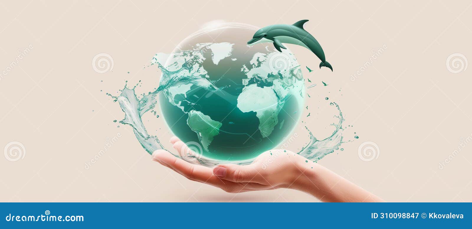 Human Hands Genlty Hold a Globe with a Dolphin Jumping Over it. Visual ...