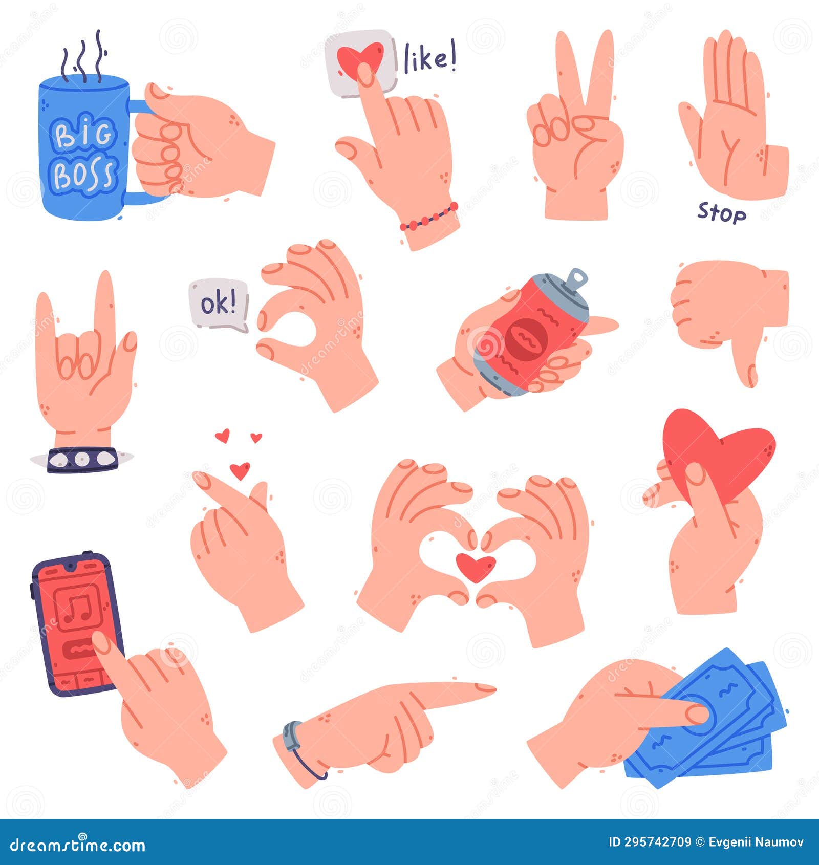 Human Hands Gestures and Different Actions Vector Set Stock Vector ...