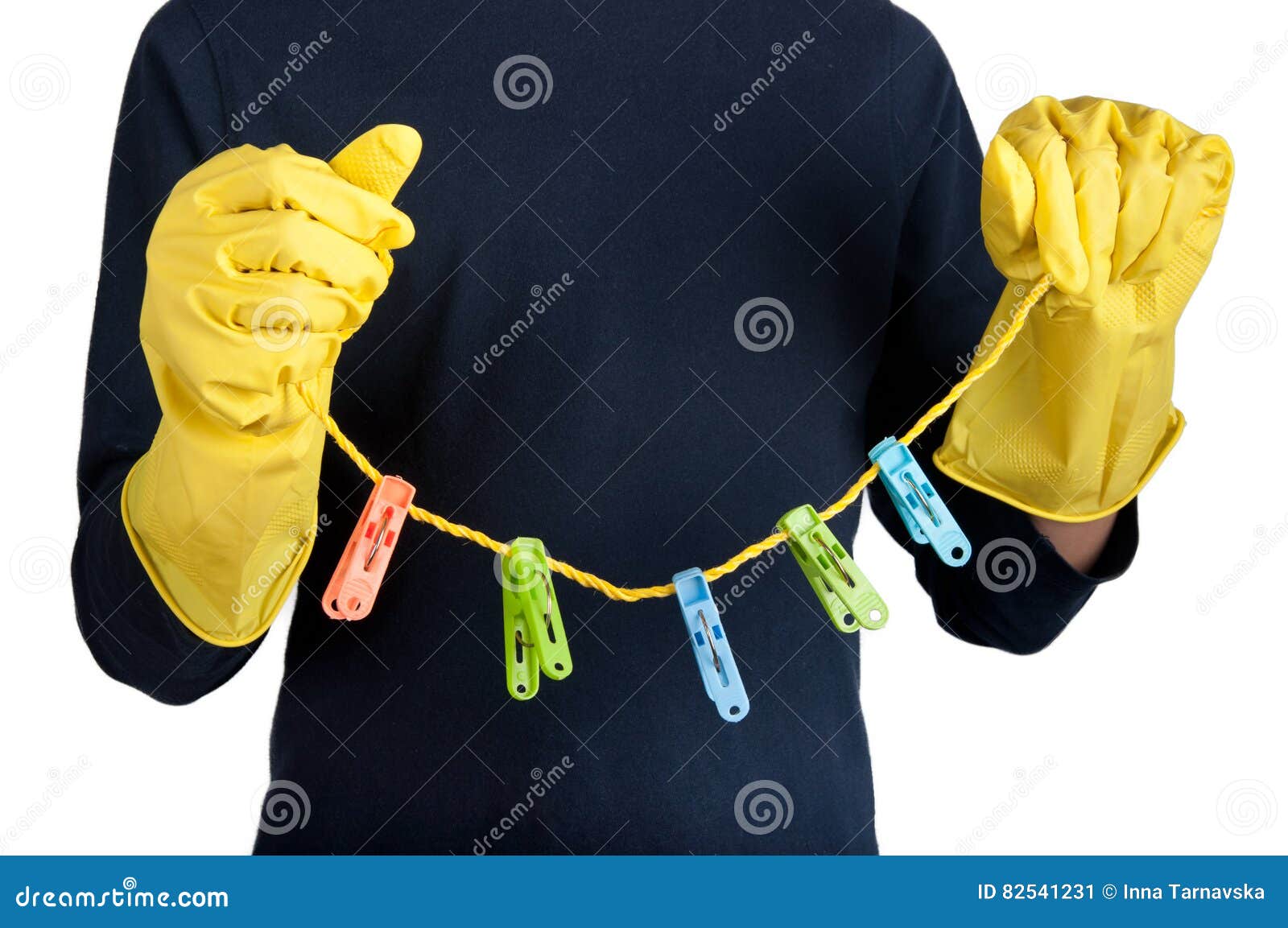 Human Hands in Gloves Keep Clothesline and Clothespins Stock Image ...