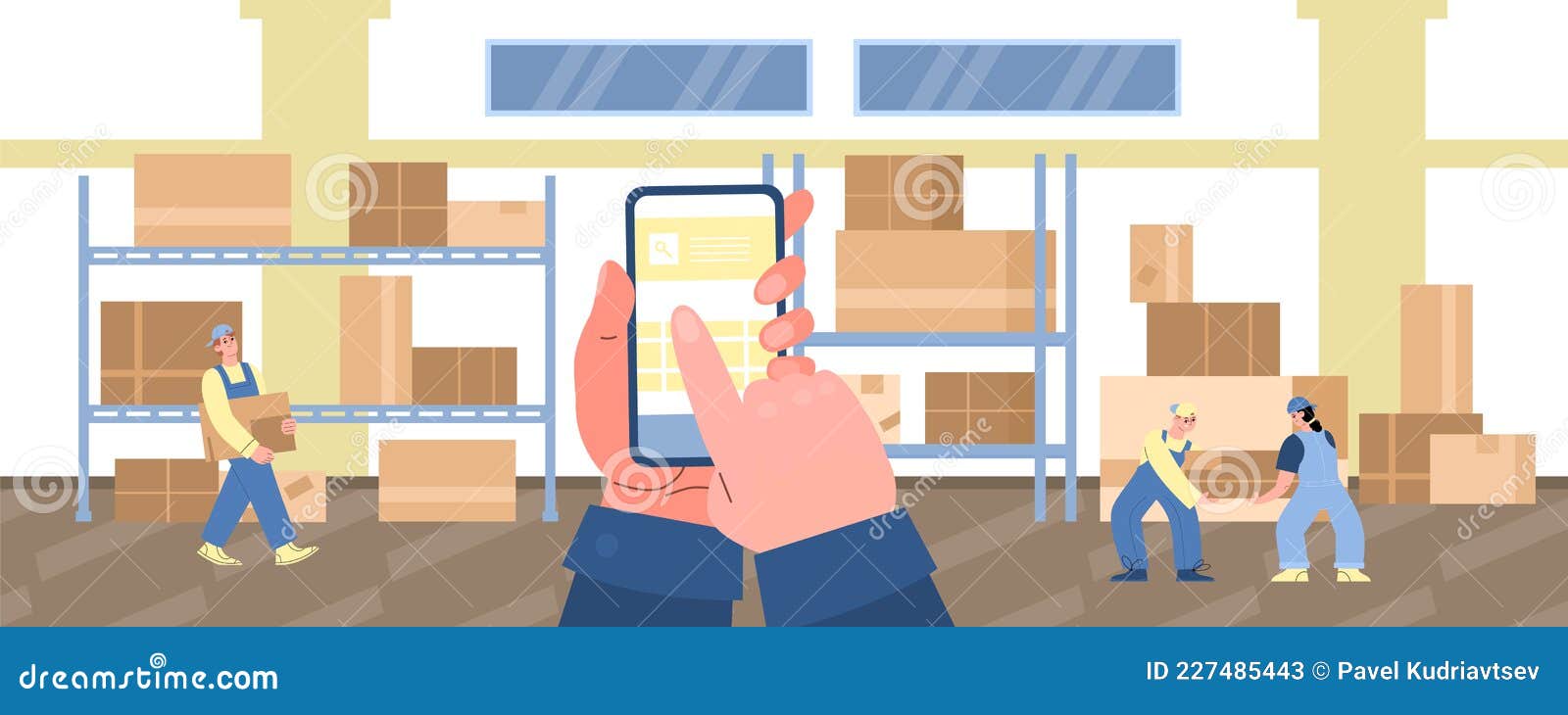 Human Hands Hold Smartphone with App for Management of Logistic ...