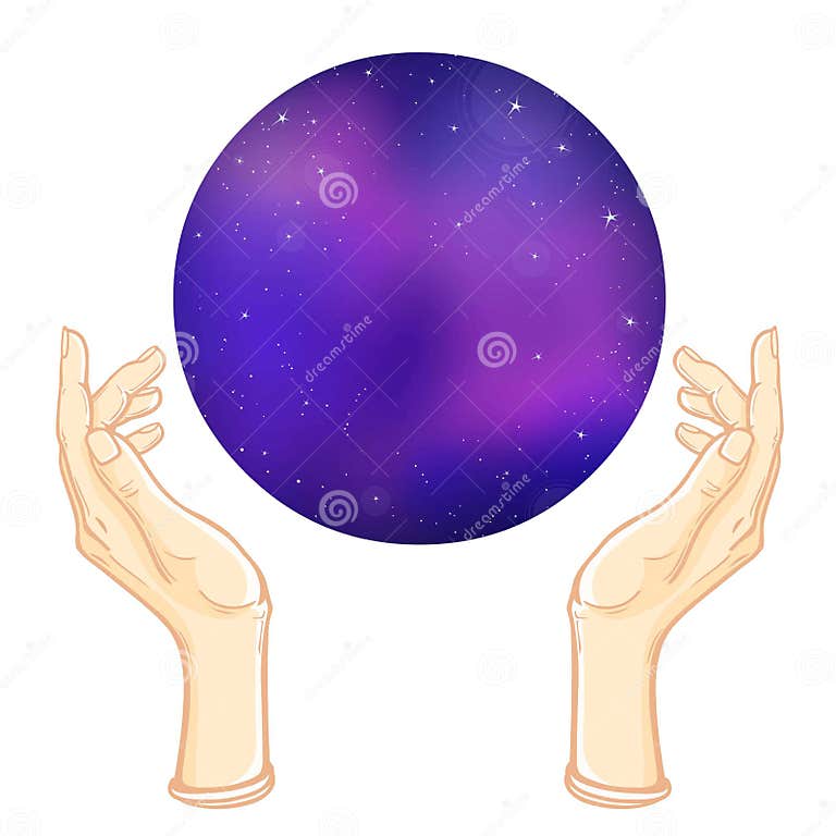 Human Hands Hold the Sphere Symbolizing the Space. Stock Vector ...
