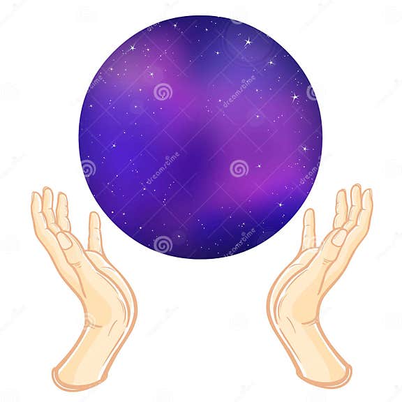 Human Hands Hold the Sphere Symbolizing the Space. Stock Vector ...