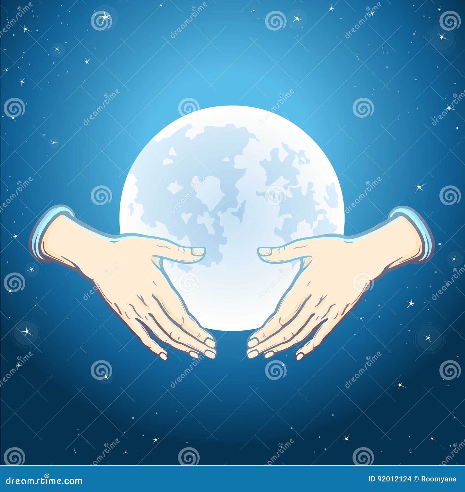 Human Hands Hold a Symbol of the Shining Moon. Stock Vector ...