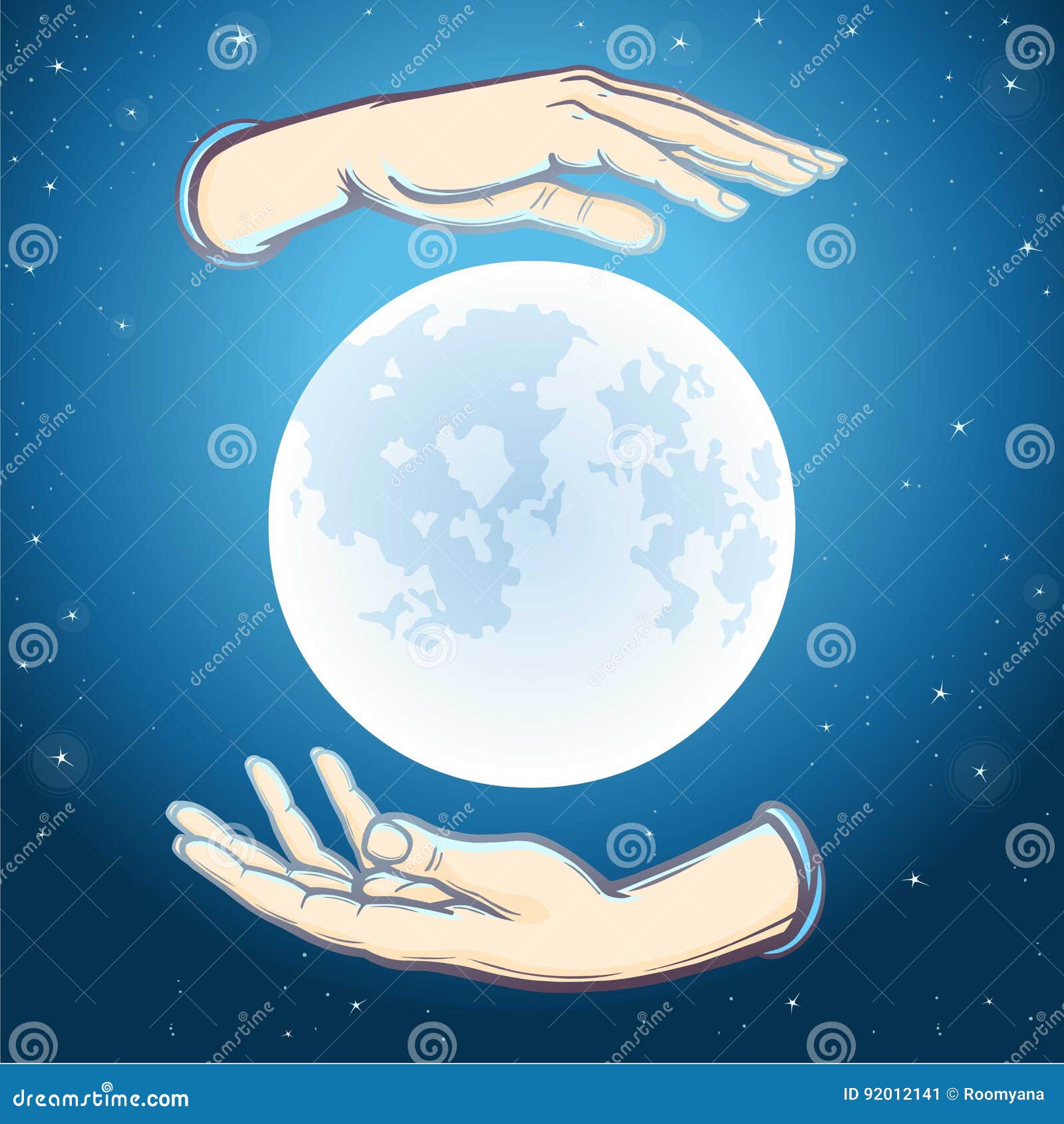 Human Hands Hold a Symbol of the Shining Moon. Stock Vector ...