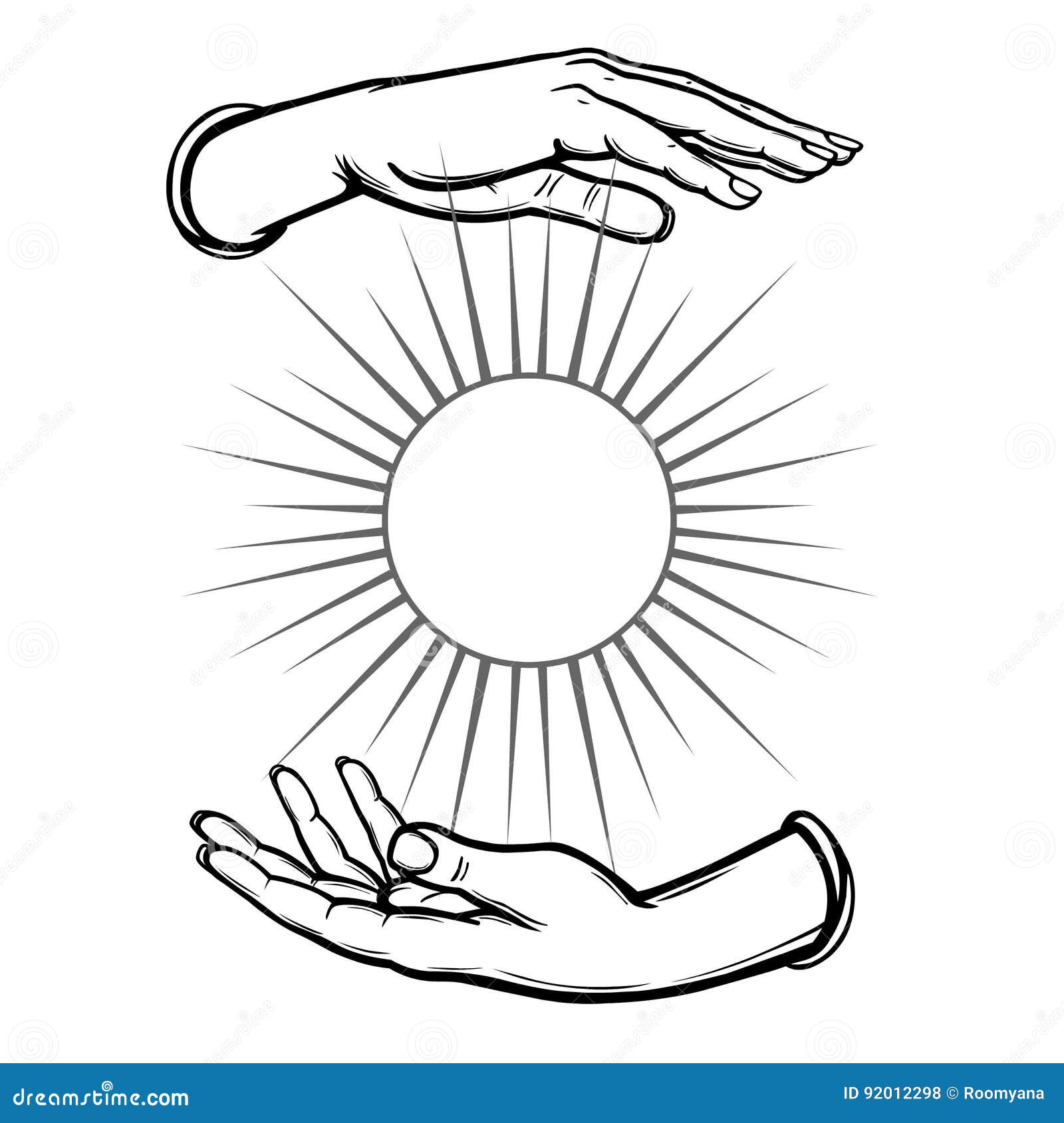 Human Hands Hold a Symbol of the Shining Sun. Stock Vector ...