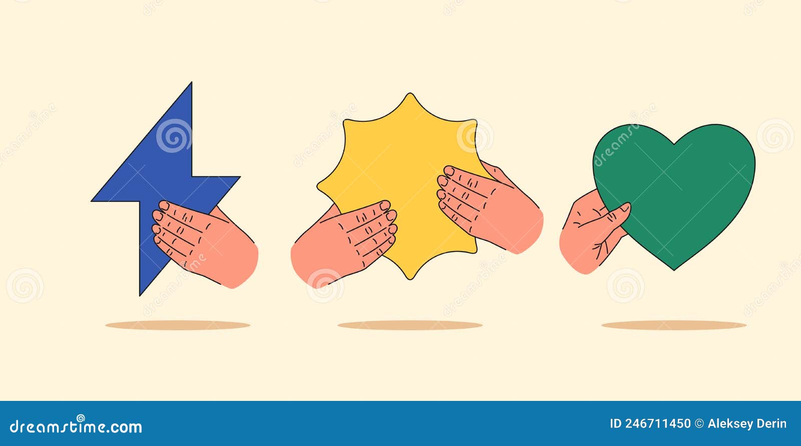 Human Hands Hold Various Geometric Flat Shapes. a Set of Isolated ...