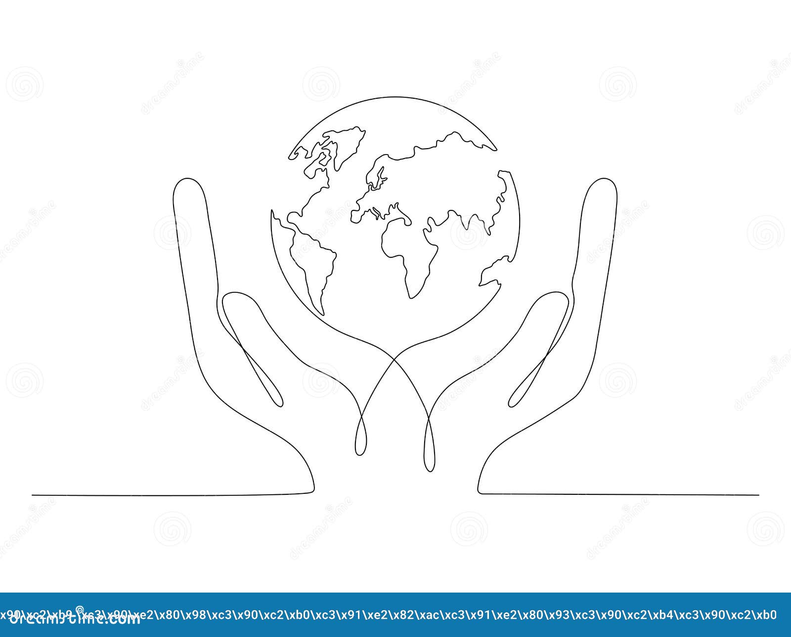 Human Hands Holding Earth Globe Continuous Line Art Drawing Stock