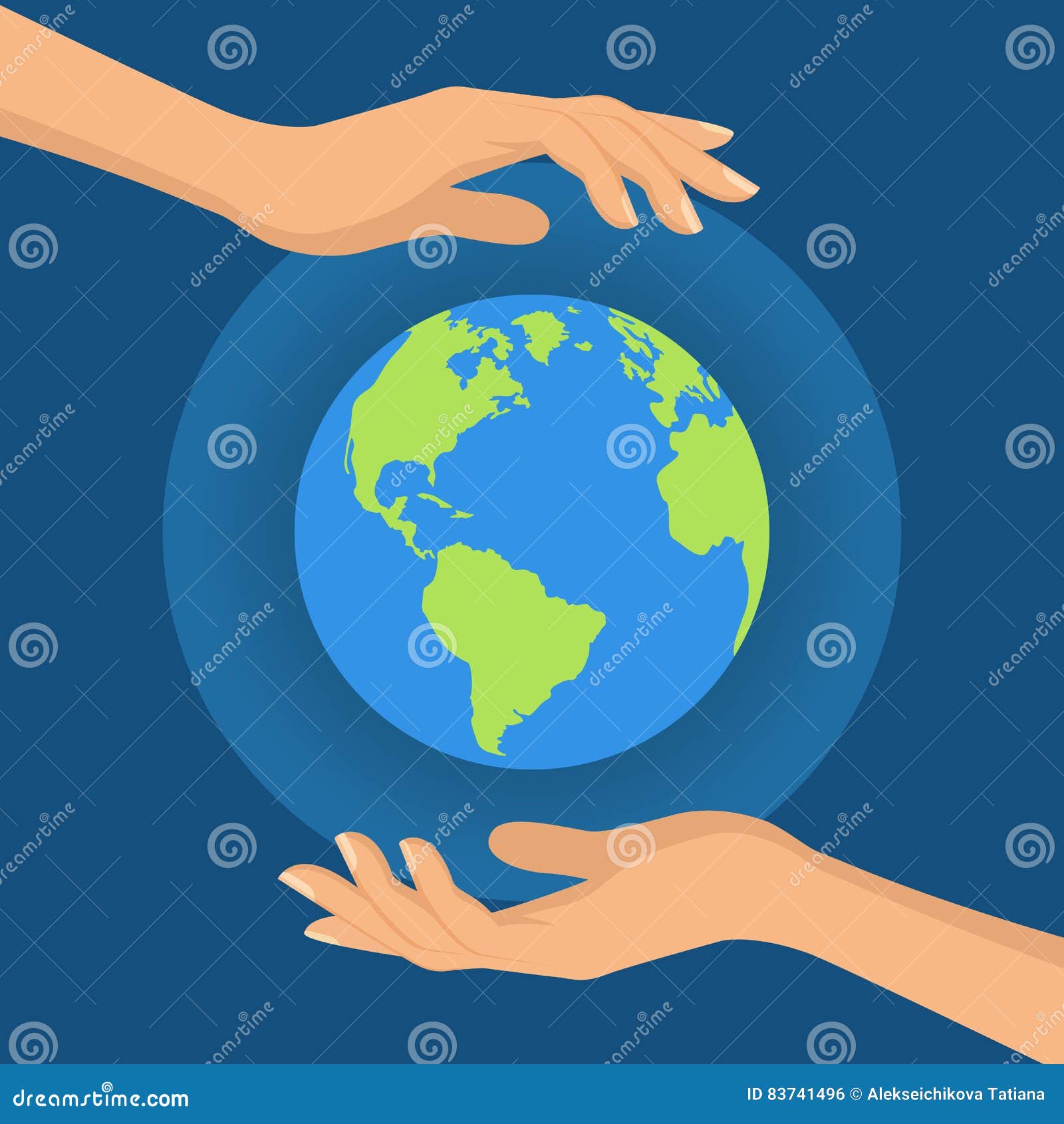 Human Hands Holding Floating Globe In Space Flat Style Vector I Stock