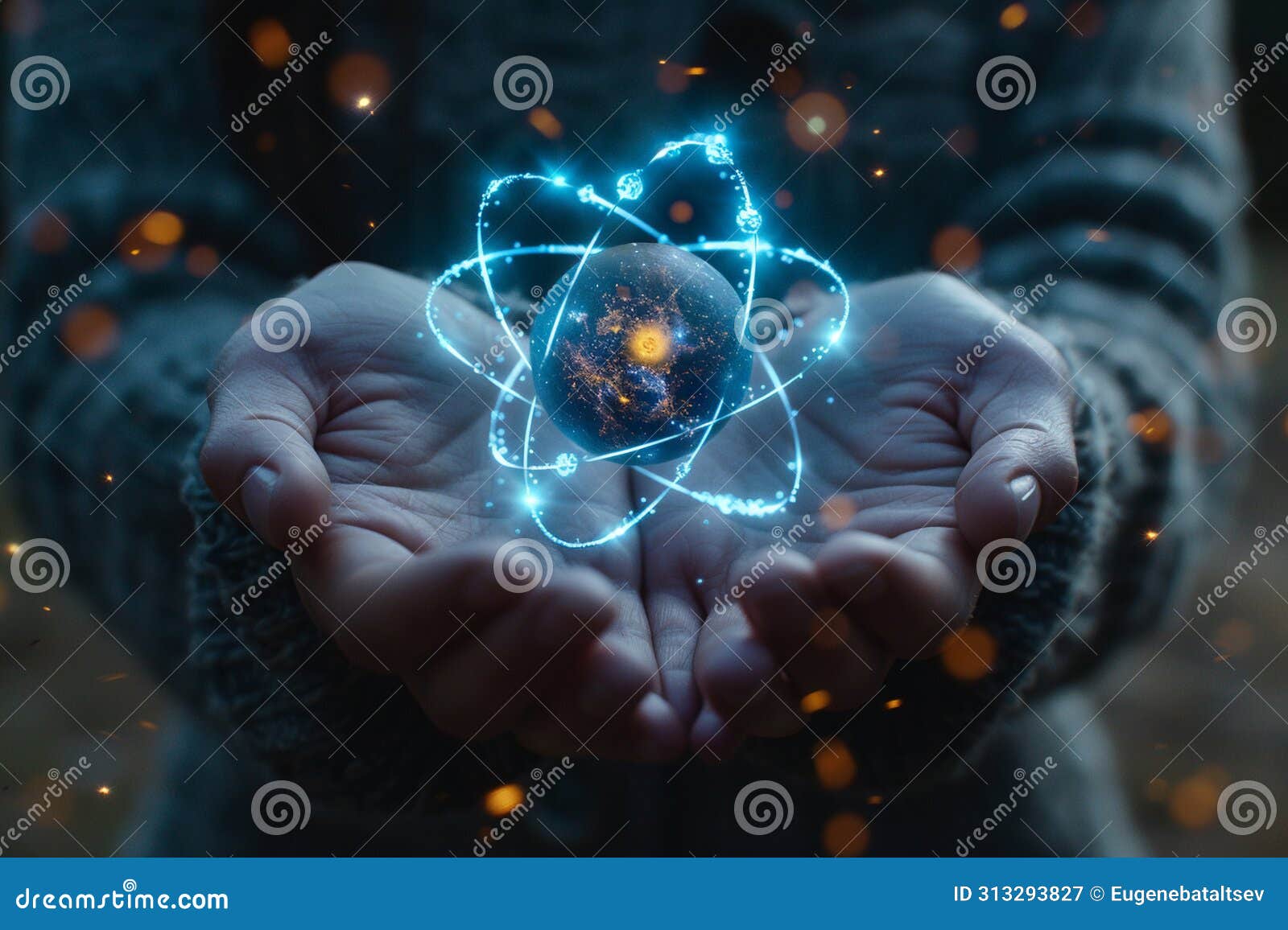 Human Hands Holding a Glowing Atomic Energy Representation Stock ...