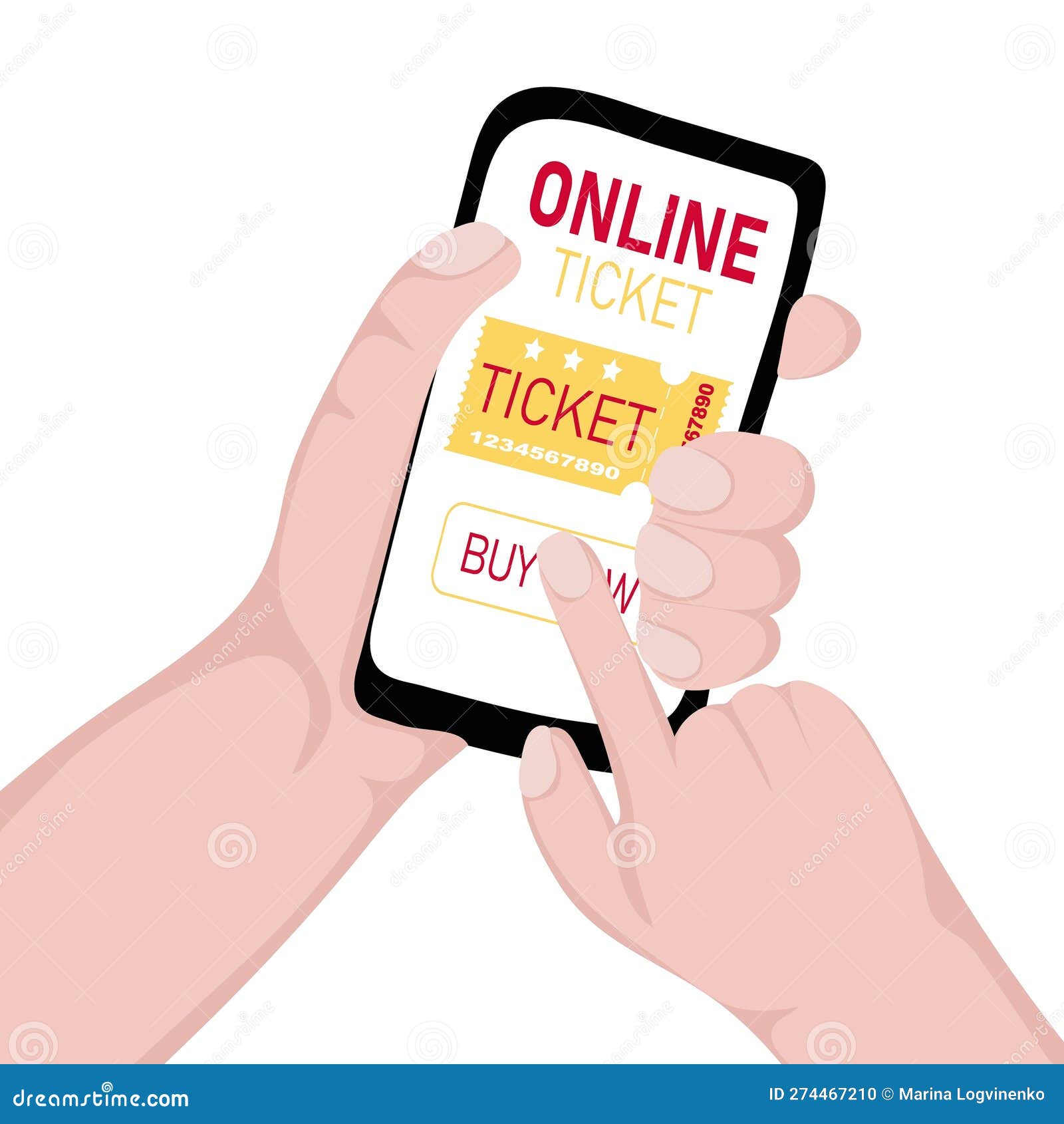Human Hands Holding Mobile Phone with Ticket on Screen. Buying Tickets ...