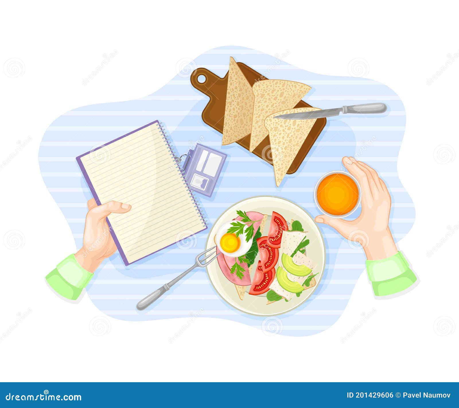 Human Hands Holding Notepad and Eating Sandwich Served on Plate Rested ...