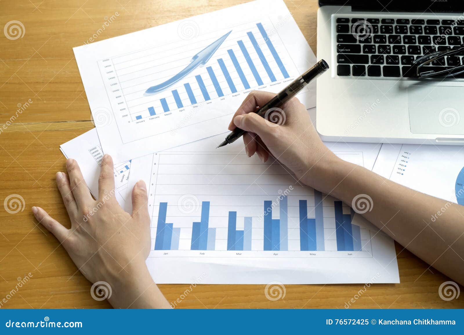Human Hands Holding Pen and Marking Graphs Monitoring in Documen Stock ...