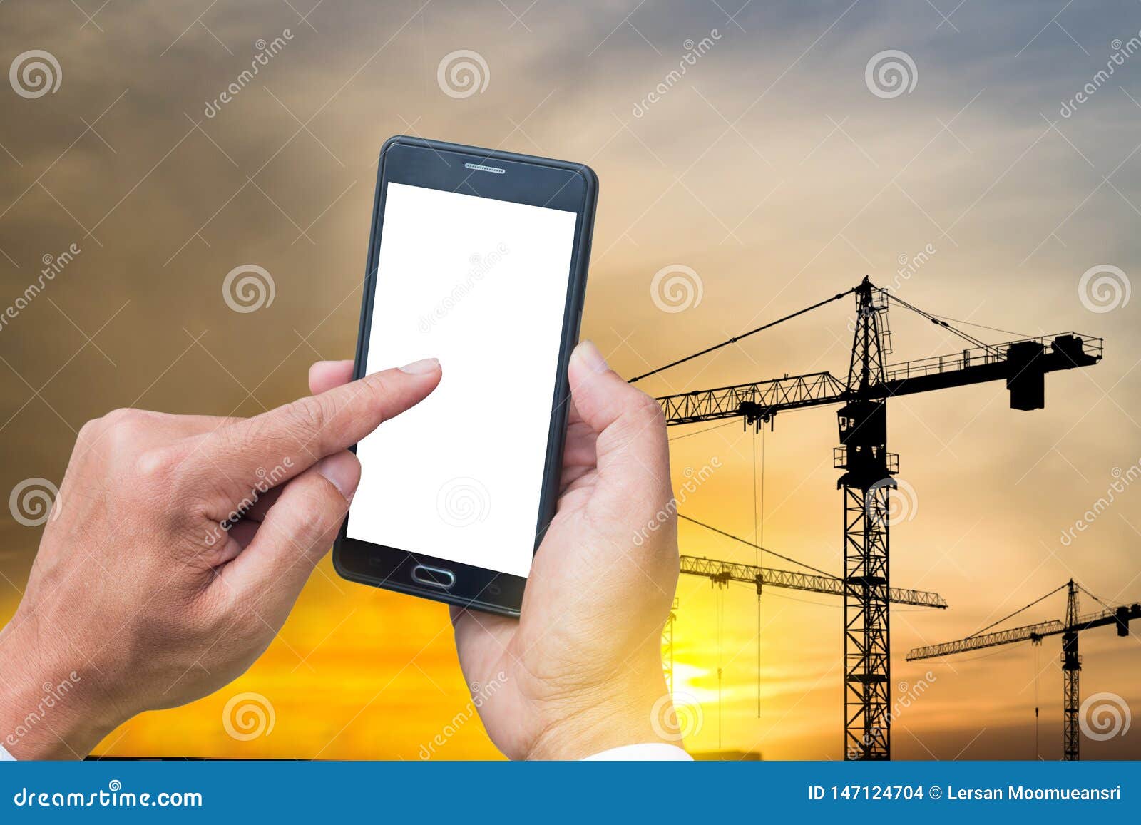 The Human Hands Holding the Smartphone and Touch on Mobile Screen with ...