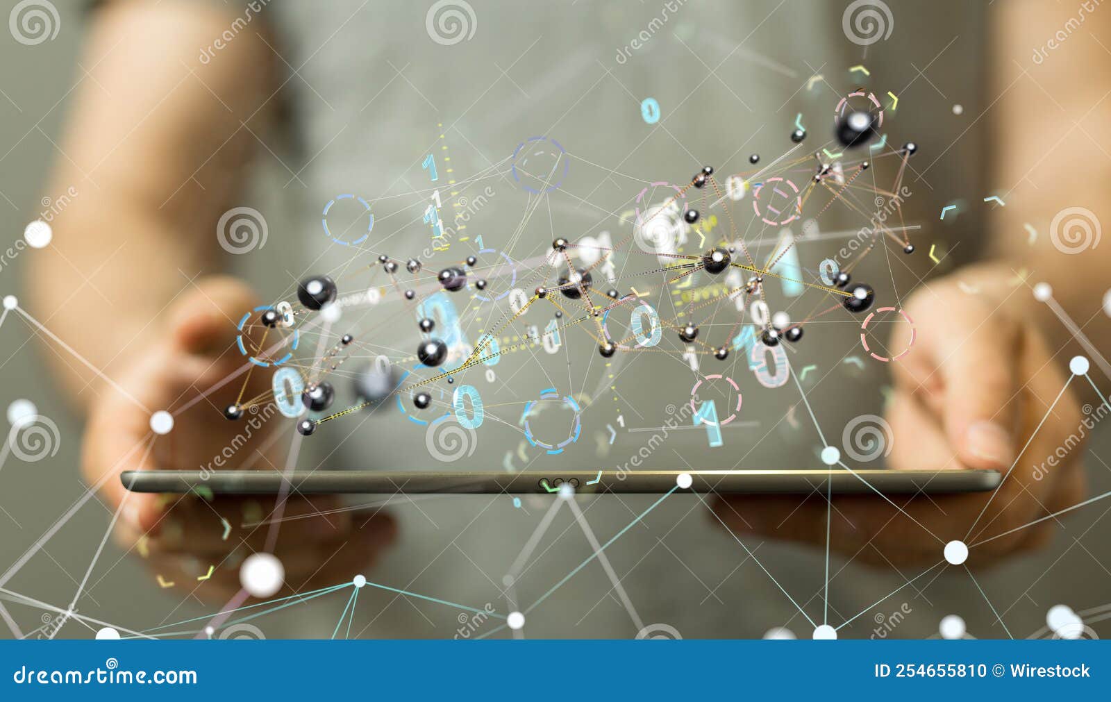 Human Hands Holding Tablet and Showing a Digital Numbers Network Online ...