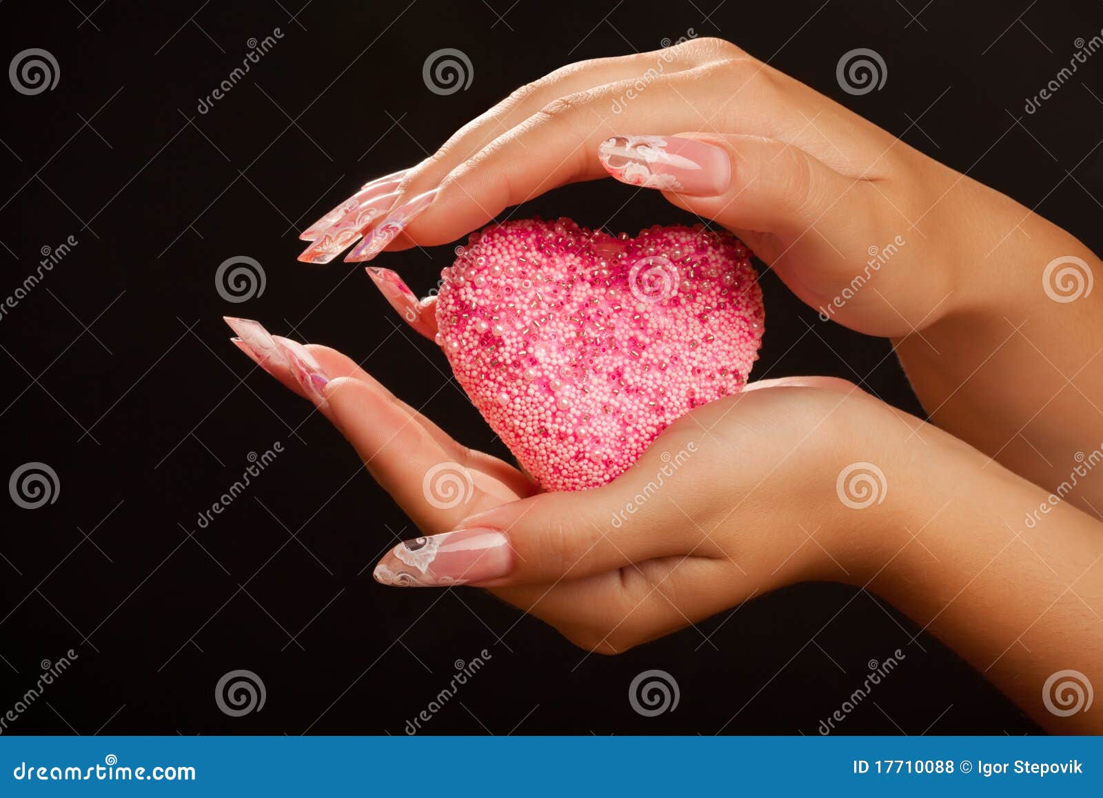 Human Hands with Manicure Hold Pink Heart Stock Photo - Image of ...