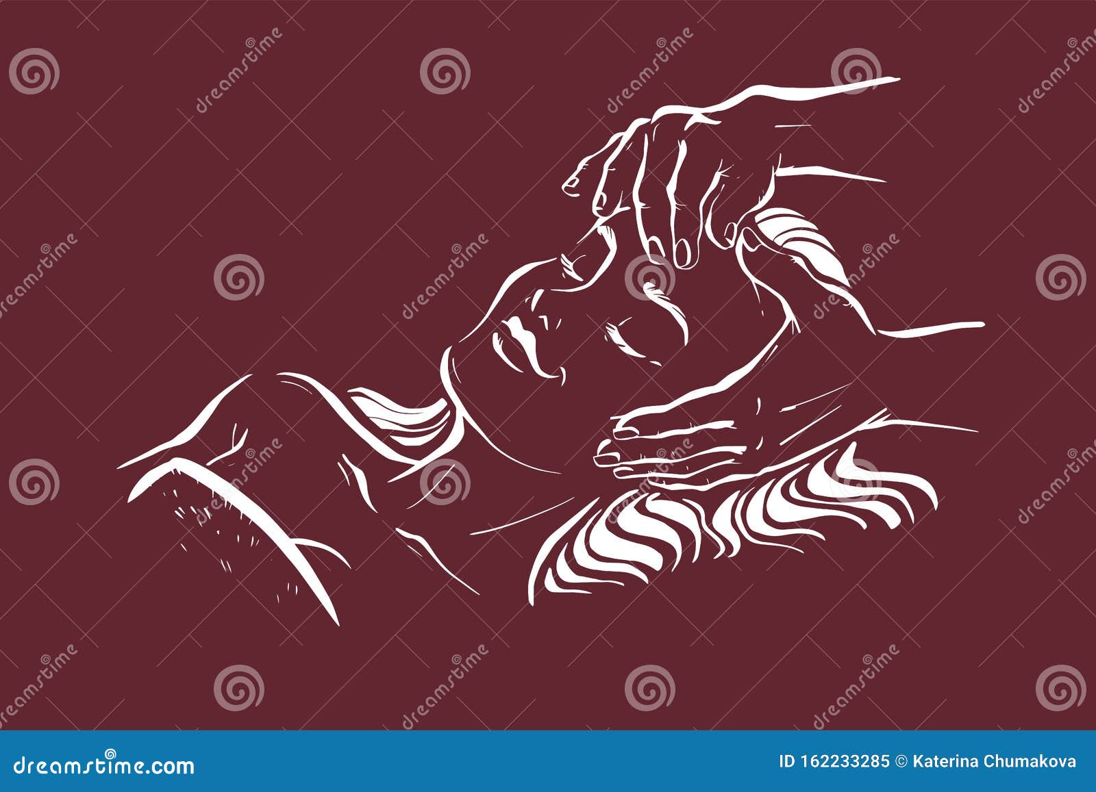 Human Hands Massaging Beautiful Lady Model Laying Hand Drawn Sketch